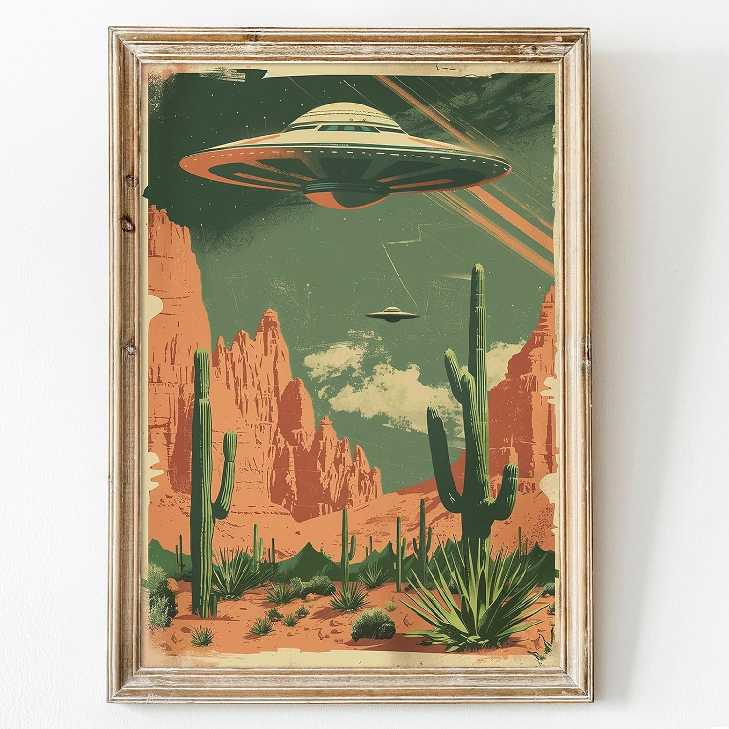 AEFER Desert Landscape Canvas Wall Art UFO Pictures Alien Abduction ...