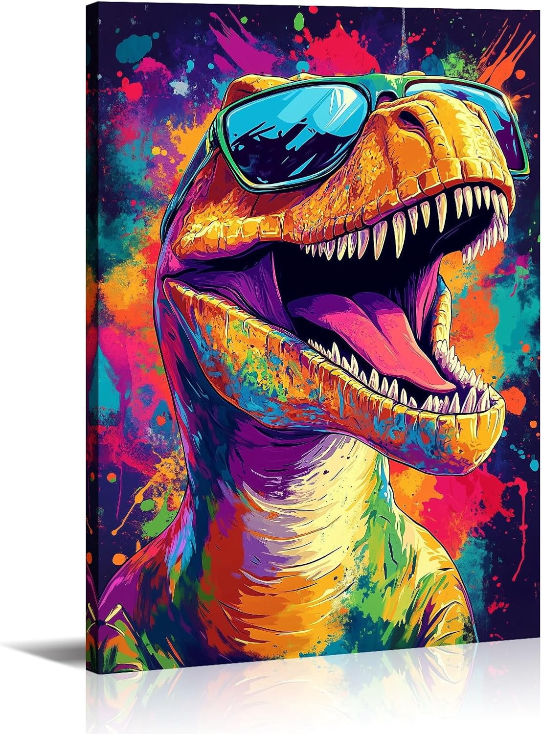 AEFER Dinosaur Canvas Wall Art Graffiti Wall Decor Funny Dinosaur with ...