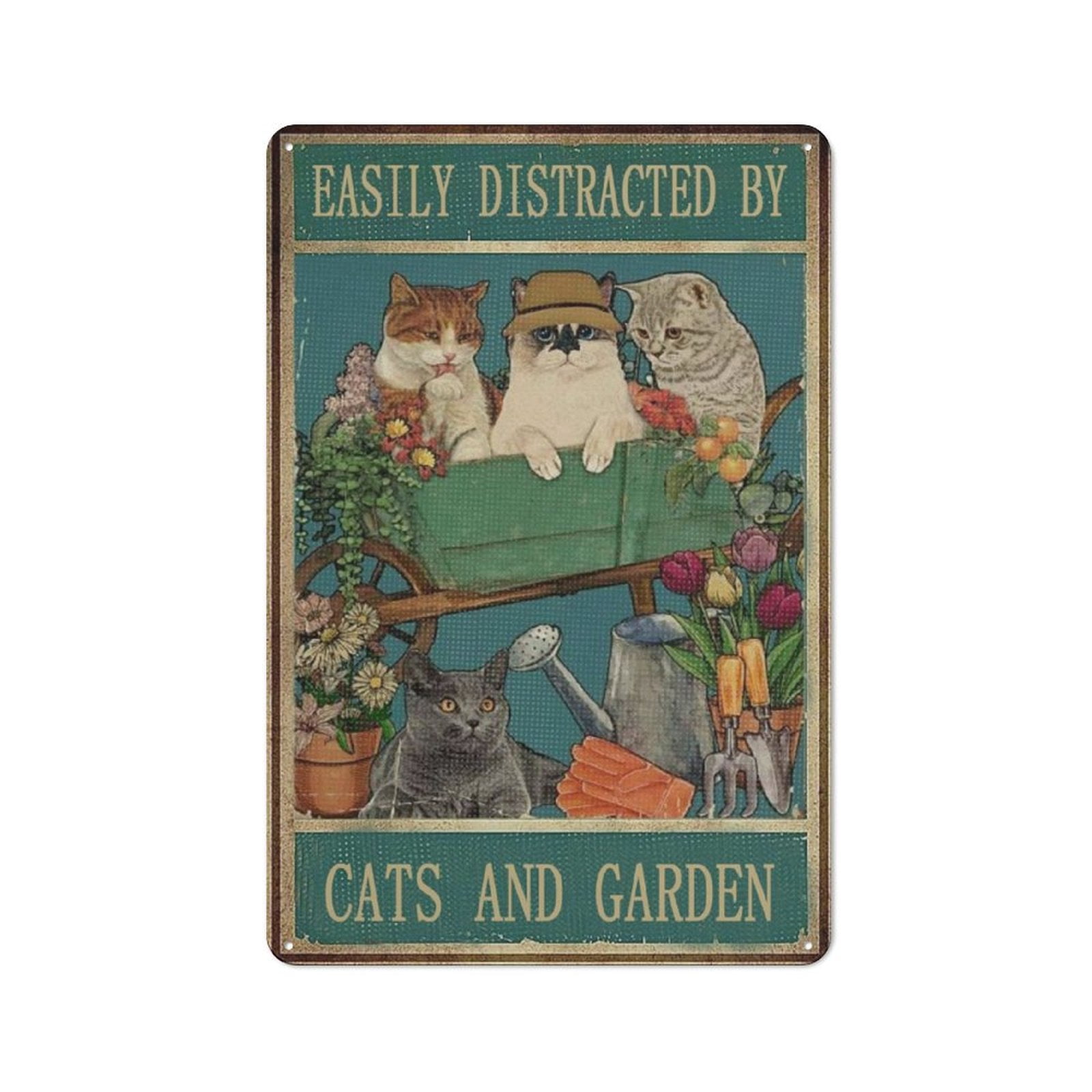 AEFER Distracted by Cats and Garden Retro Metal Tin Sign Vintage ...