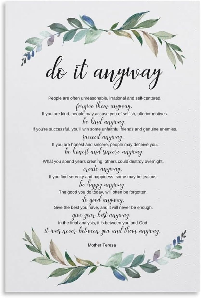 AEFER Do It Anyway Mother Teresa Motivational Quote Canvas Art And Wall ...