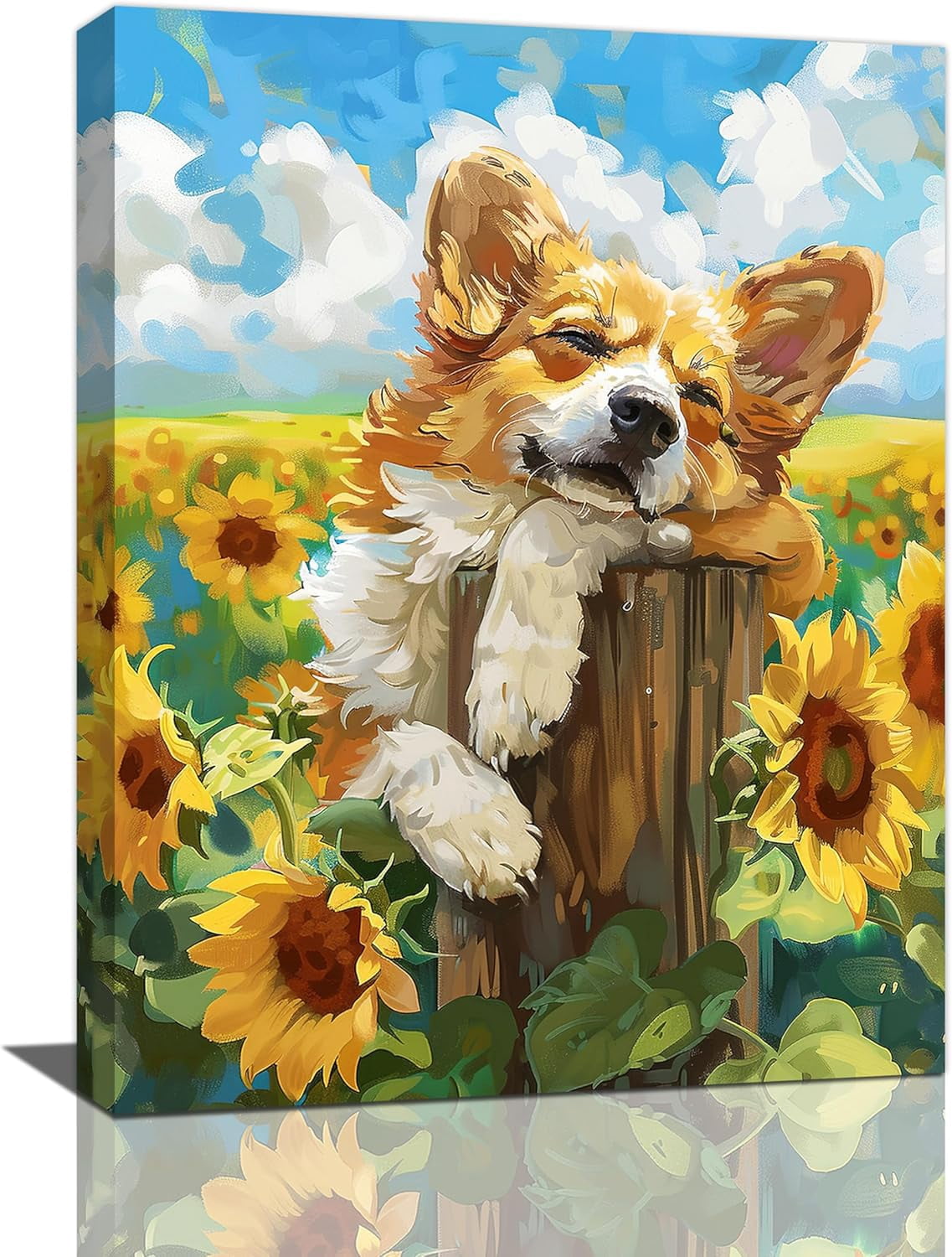 AEFER Dog Wall Art Country Sunflower Funny Corgi Pictures Wall Decor ...
