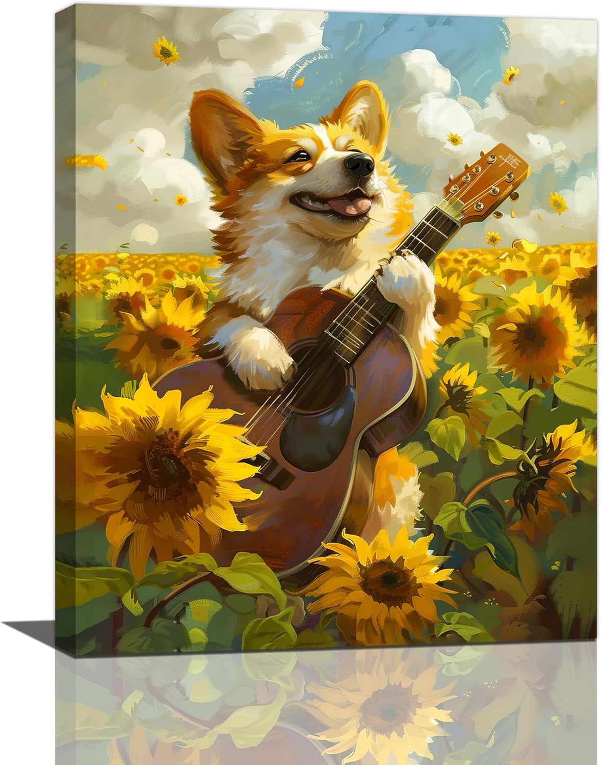 AEFER Dog Wall Decor Country Sunflower Funny Corgi Pictures Guitar ...