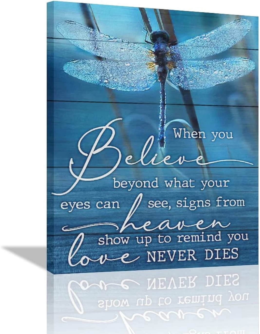 AEFER Dragonfly Wall Art Love Never Dies Inspirational Quotes Pictures ...