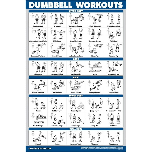 AEFER Dumbbell Workout Exercise Poster - Free Weight Body Building ...