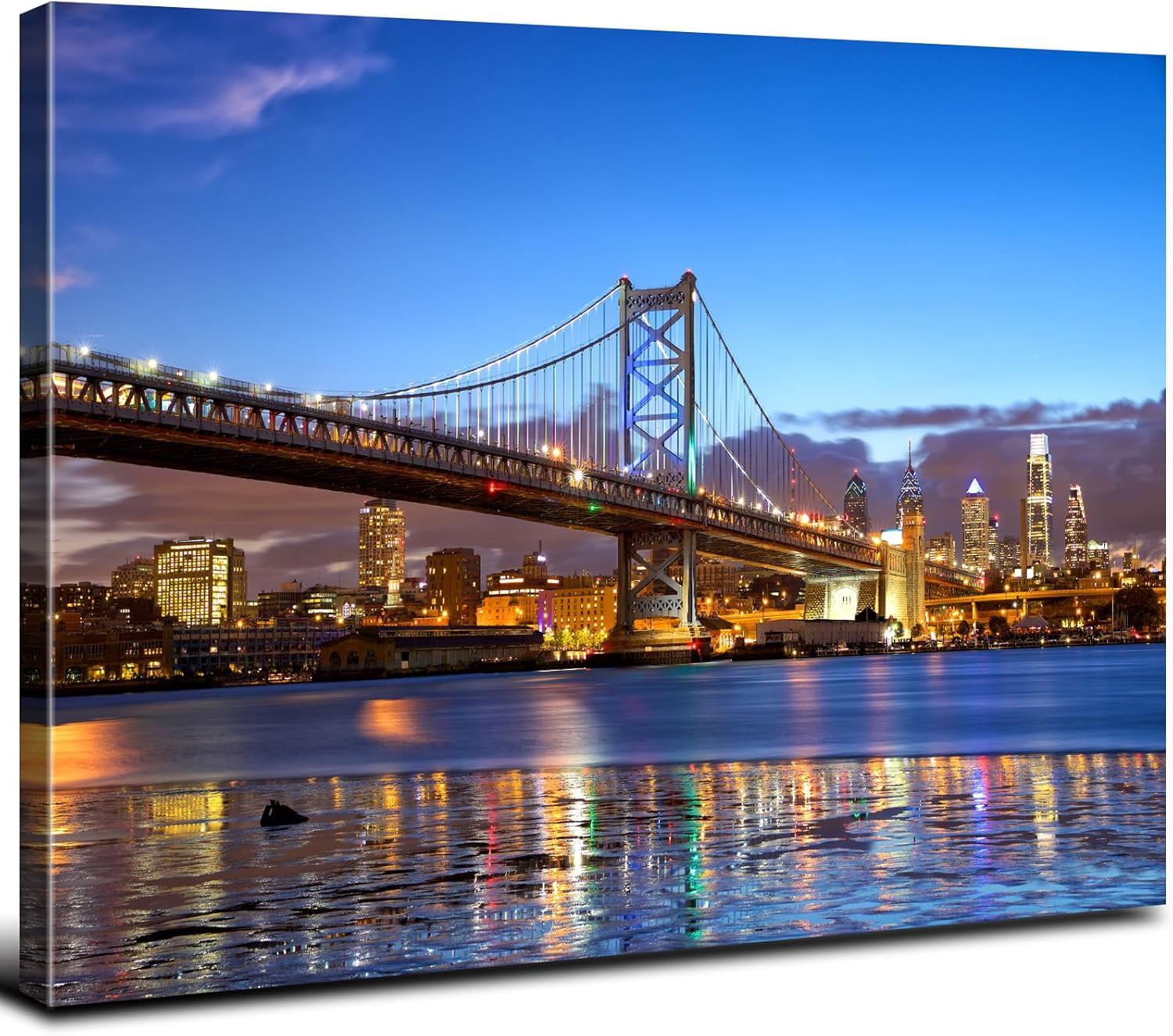 AEFER Dusk Franklin Bridge Wall Art Philadelphia Skyline Wall Decor USA ...