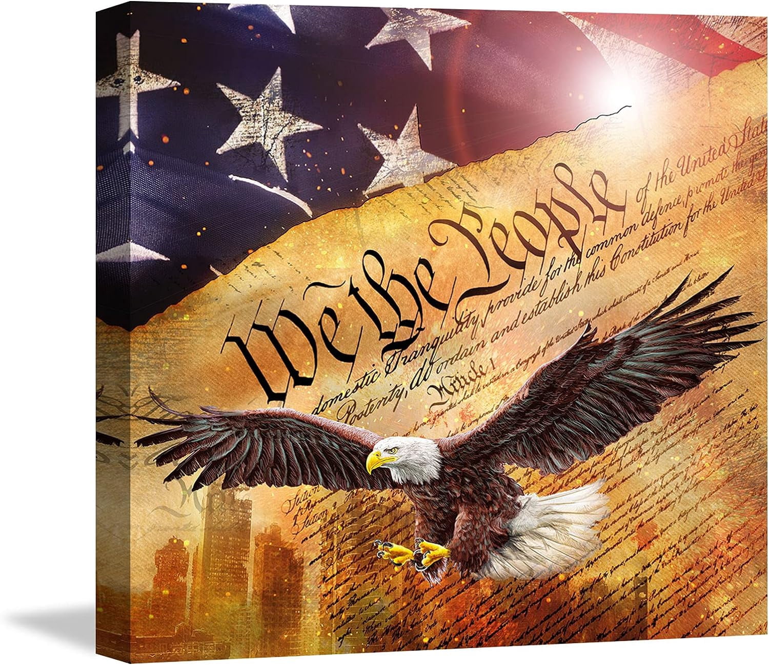 AEFER Eagle Canvas Wall Art, American Flag Print Wall Decor Military ...