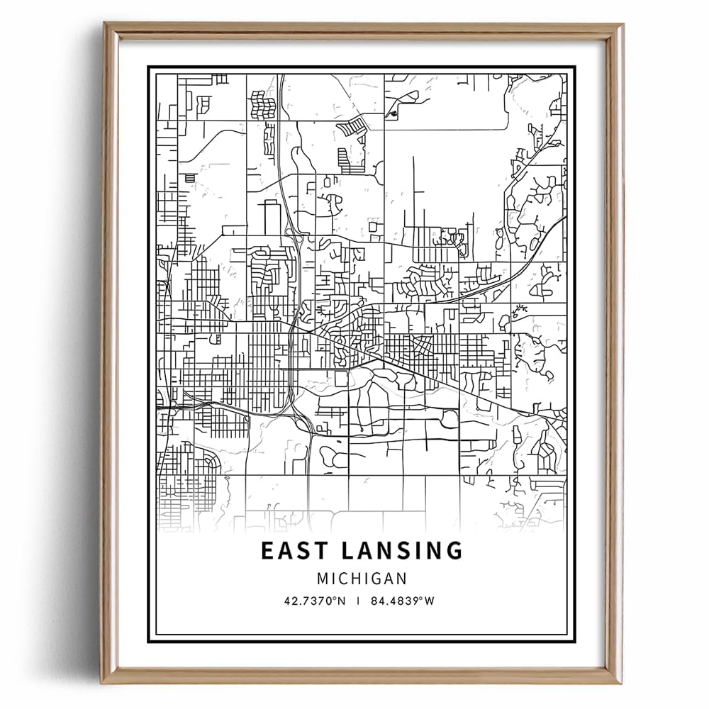 AEFER East Lansing Michigan Poster - Minimalist Black White Wall Art ...