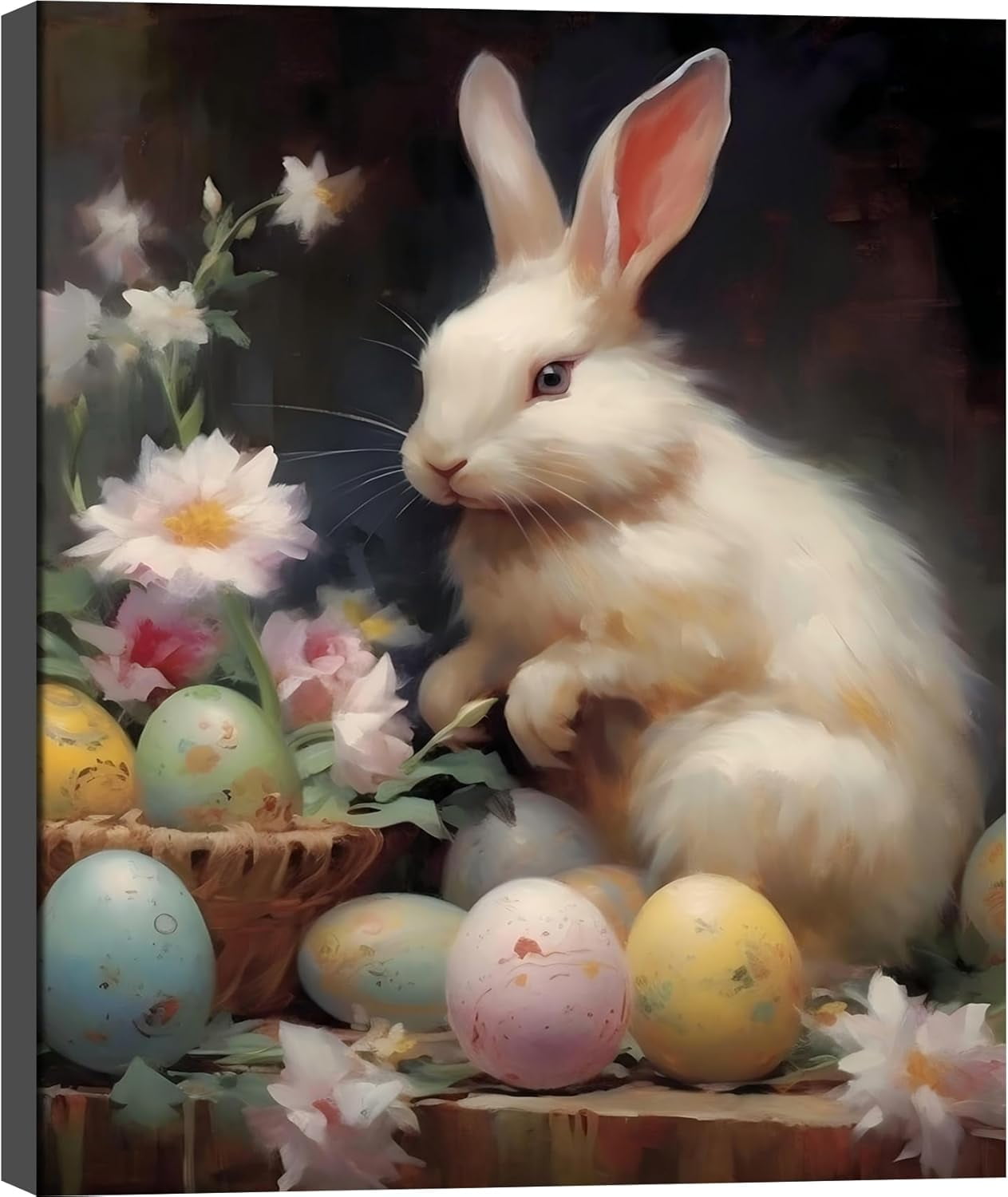 AEFER Easter Canvas Painting Wall Decor of an Easter Bunny with Eggs ...
