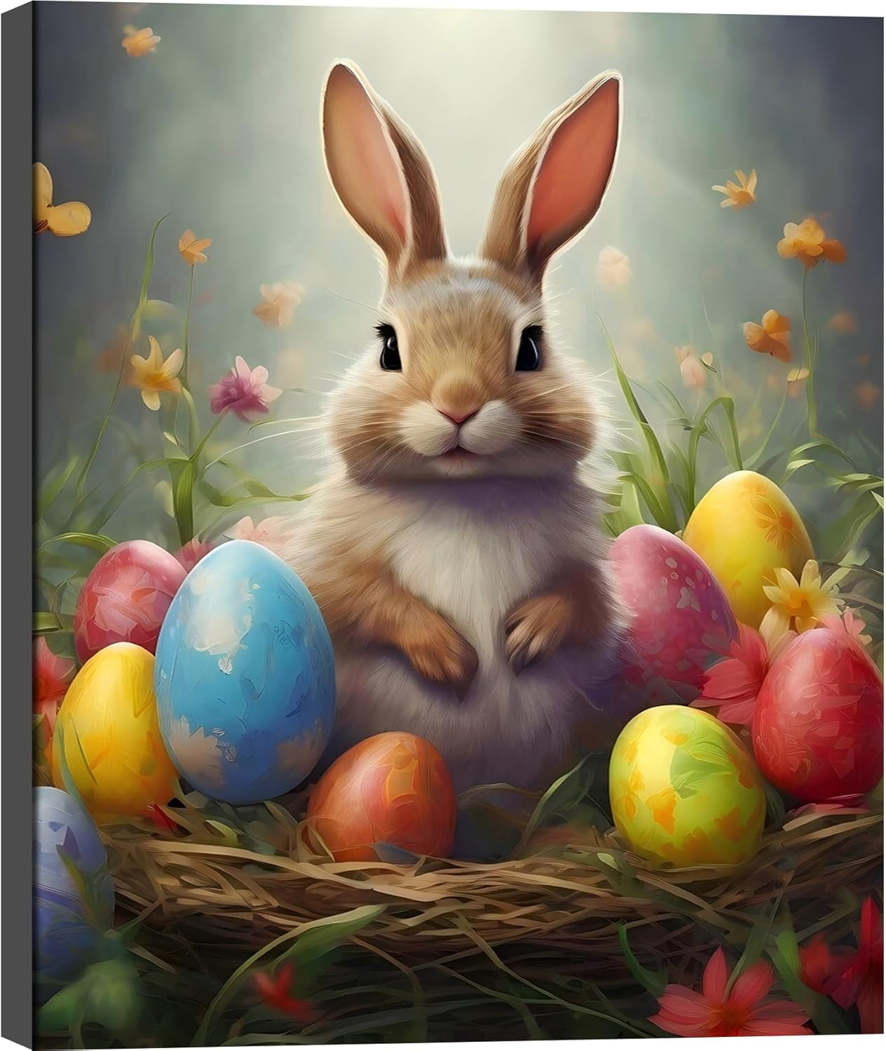 AEFER Easter Canvas Wall Art Cute Bunny Poster Rabbit Easter Egg Colorful Unframed Painting ...