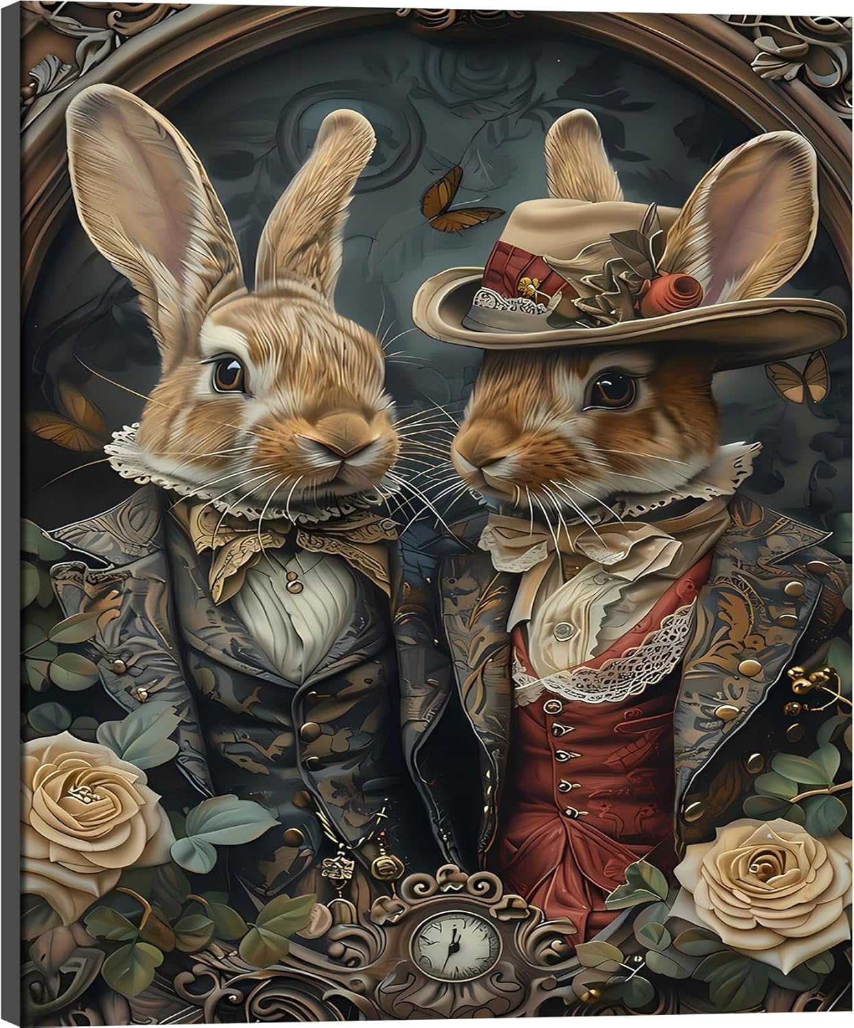 AEFER Elegant Easter Bunny Canvas Wall Art Retro Dress Up Rabbit ...