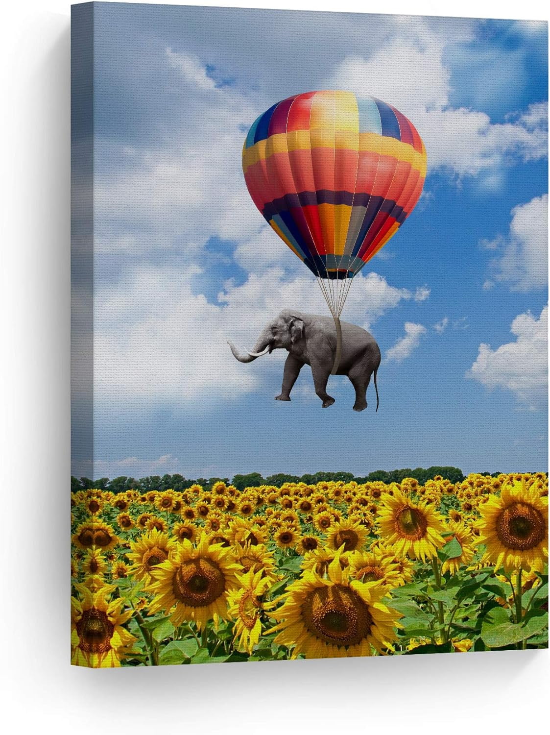 AEFER Elephant with Balloon and Sunflower Field Motivational Wall Art ...