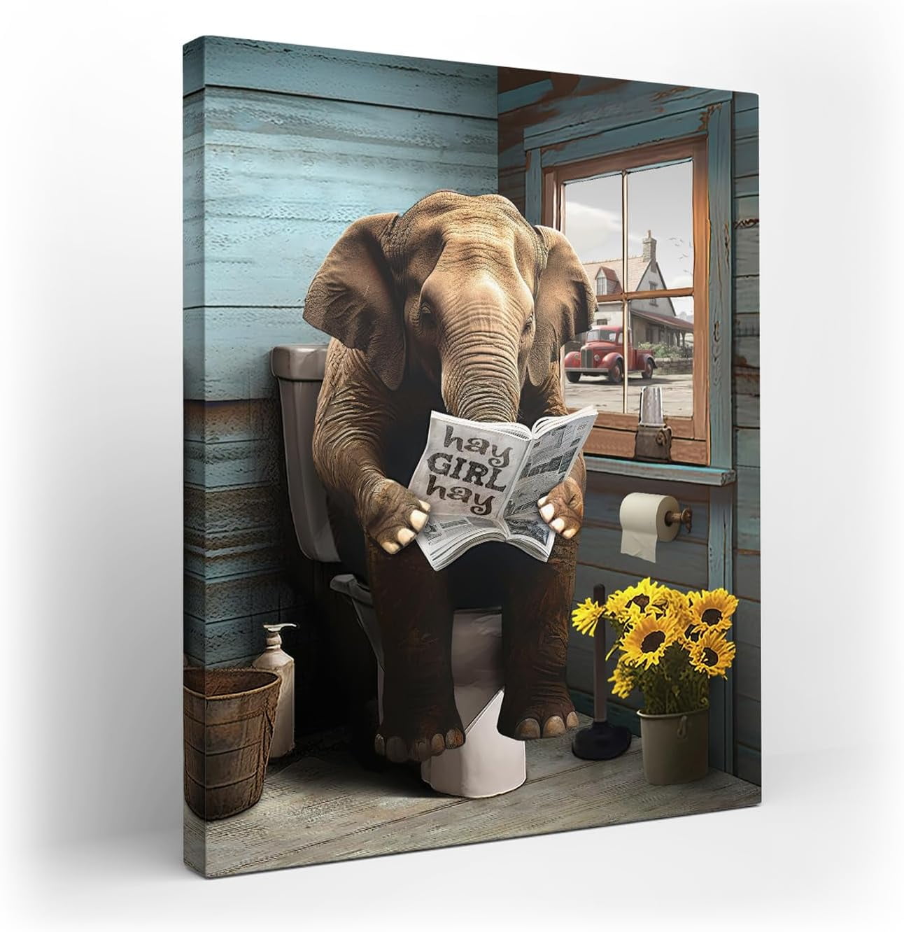 AEFER Elephant Bathroom Decor Canvas Wall Art Farmhouse Elephant Print ...