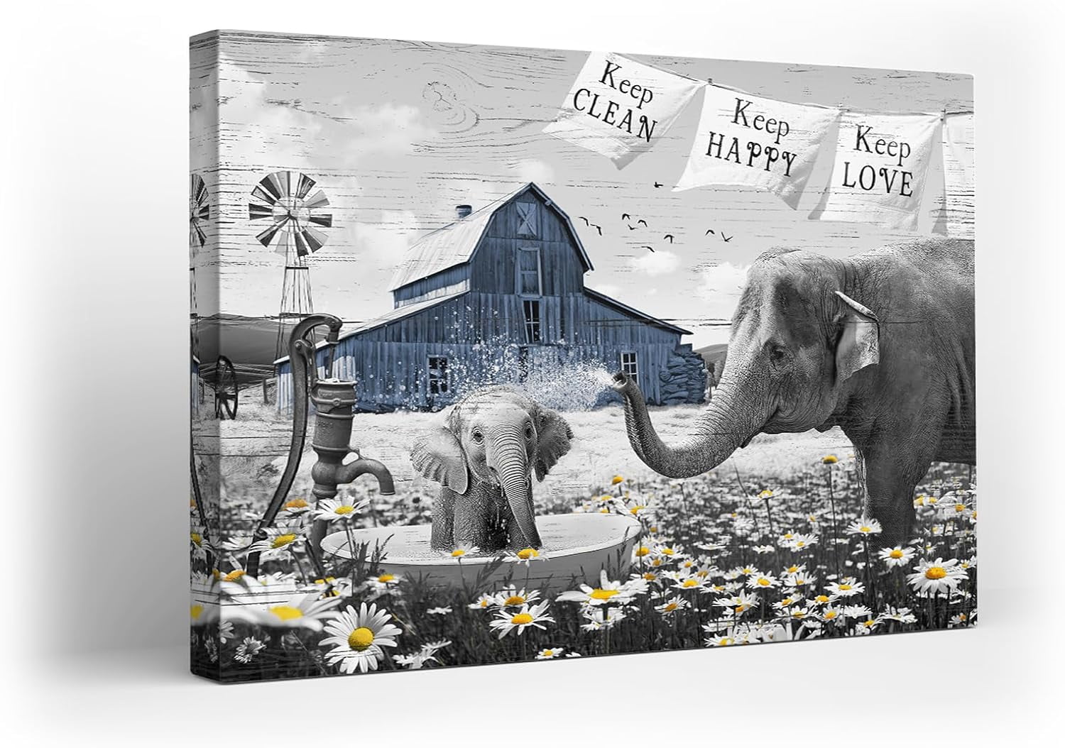 AEFER Elephant Bathroom Decor Canvas Wall Art Farmhouse Elephant Print ...