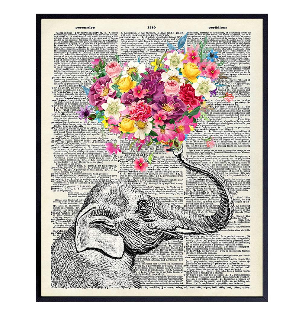 AEFER Elephant Dictionary Art Print -Sweet Shabby Chic Poster for Home ...