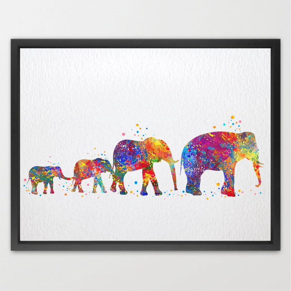 AEFER Elephant Family of Four Safari Animals Family Watercolor Print ...