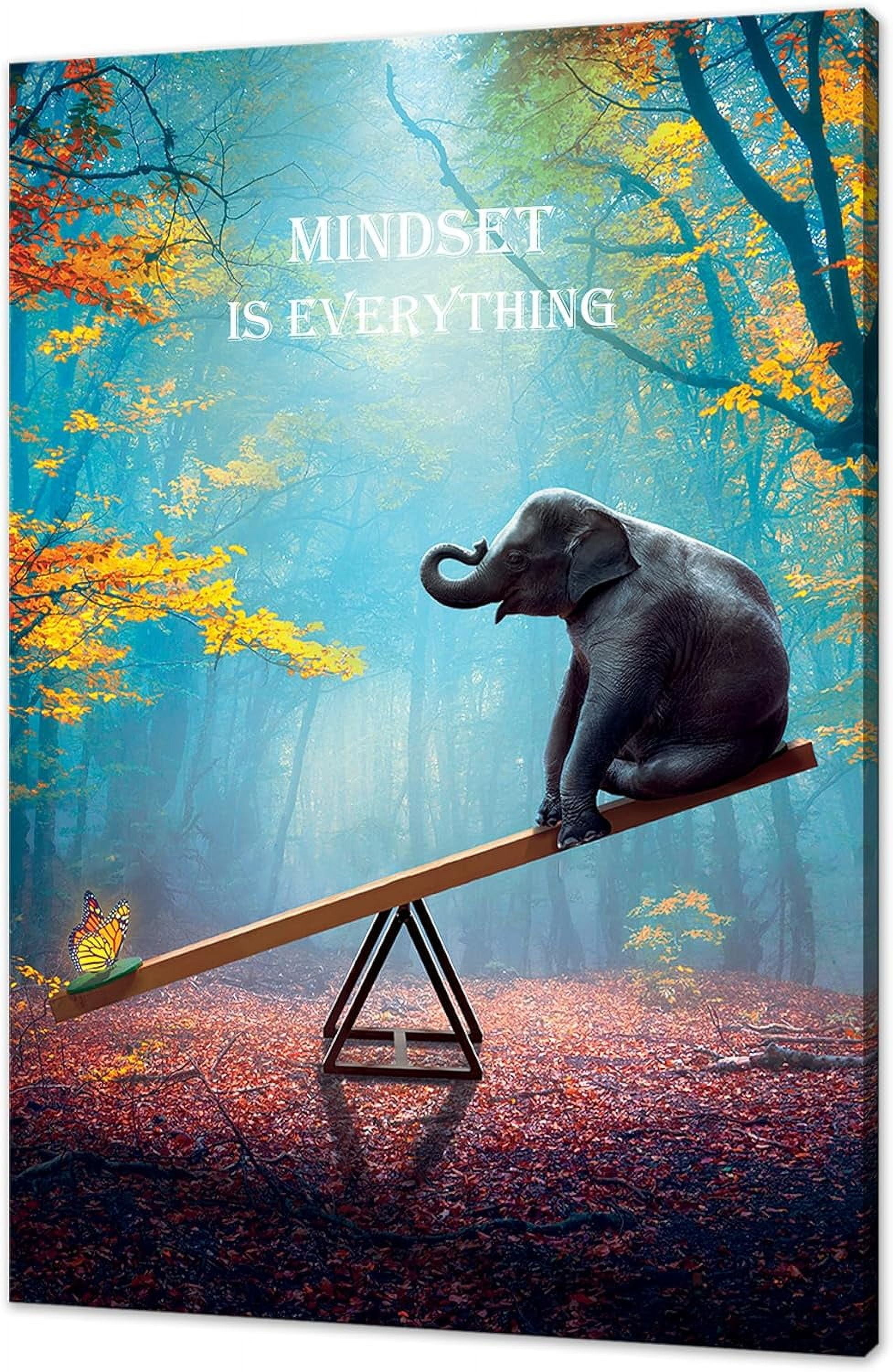 AEFER Elephant Wall Art Mindset Motivation Office Wall Canvas Animals ...