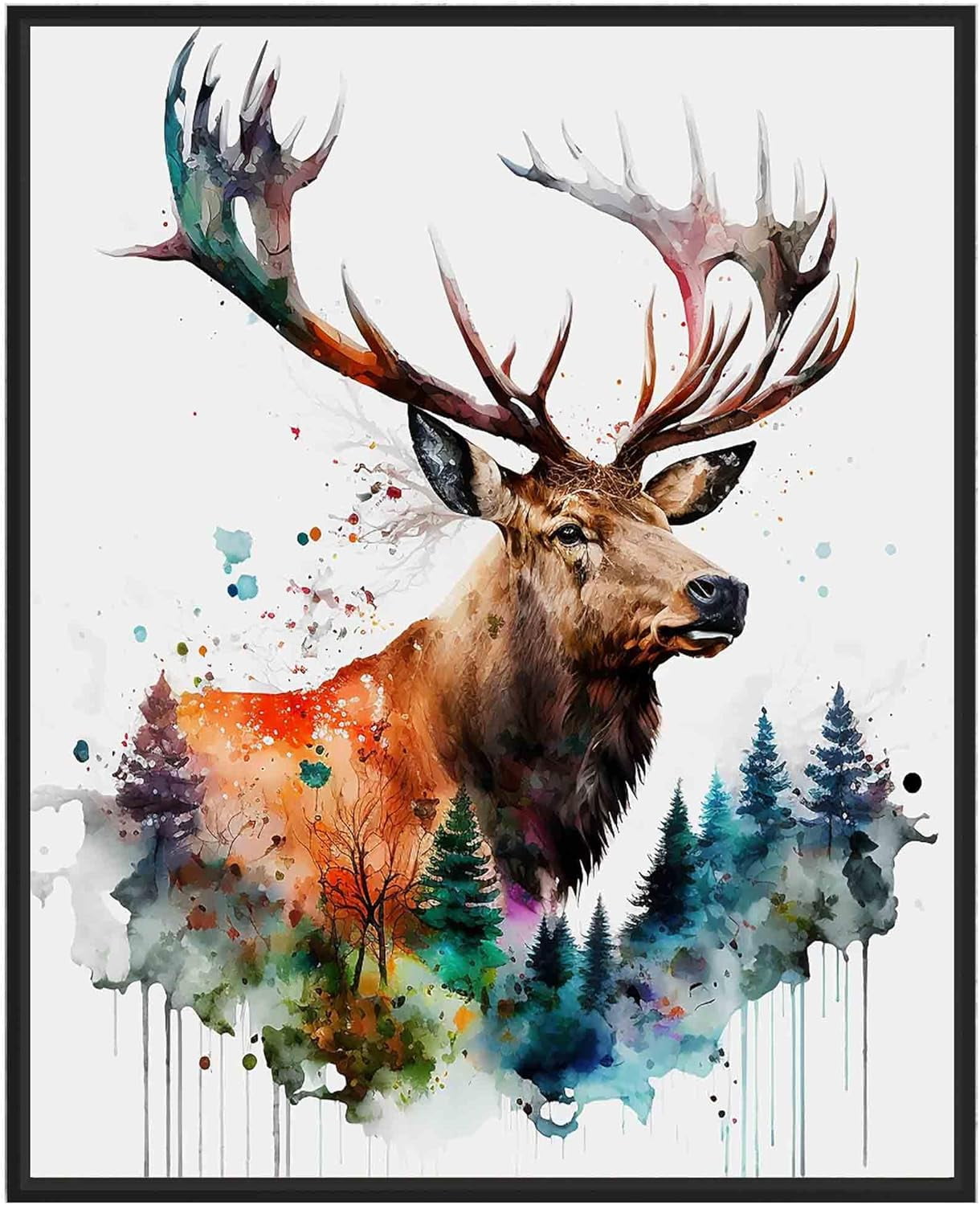AEFER Elk and Forest Art Print Poster, Abstract Watercolor Animal Wall Art Prints, WIldlife ...