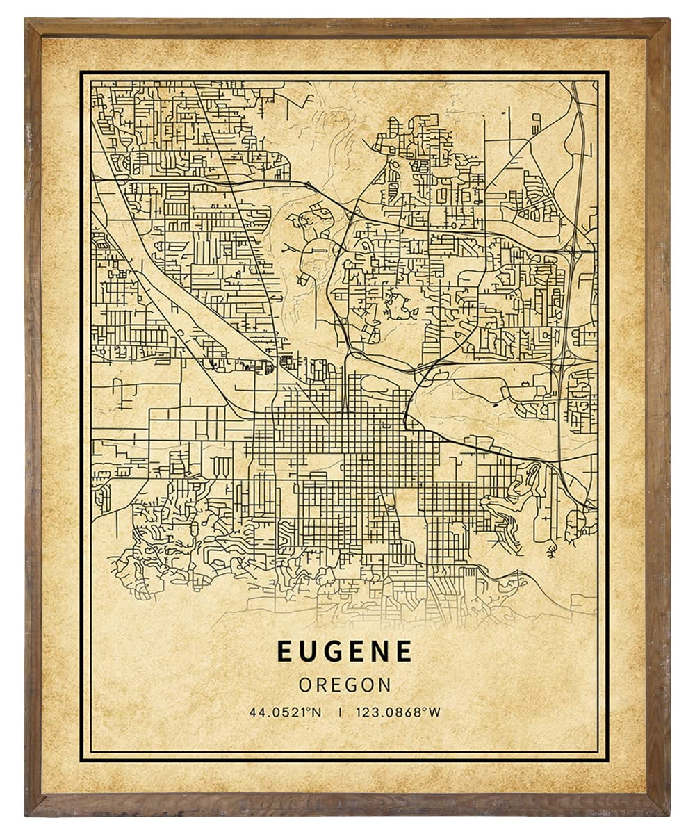 AEFER Eugene Vintage Poster - Eugene Map Wall Art - Eugene Street ...