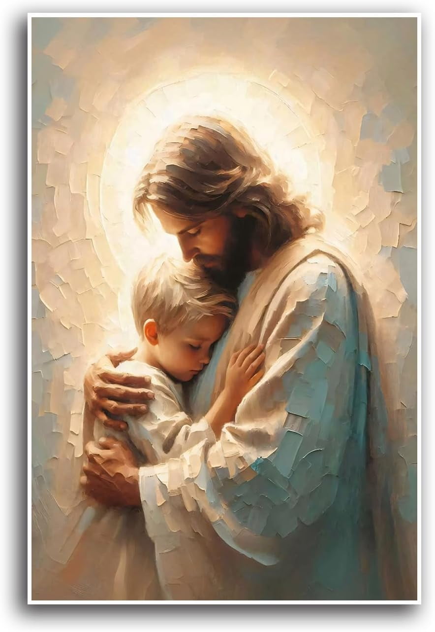 AEFER EverLasting Love Christian Wall Painting Jesus Hug Child Canvas ...