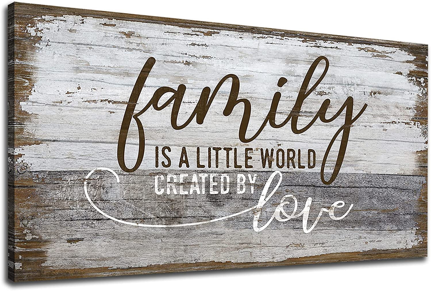 AEFER Family Is a Little World Created by Love Canvas Wall Art Rustic ...