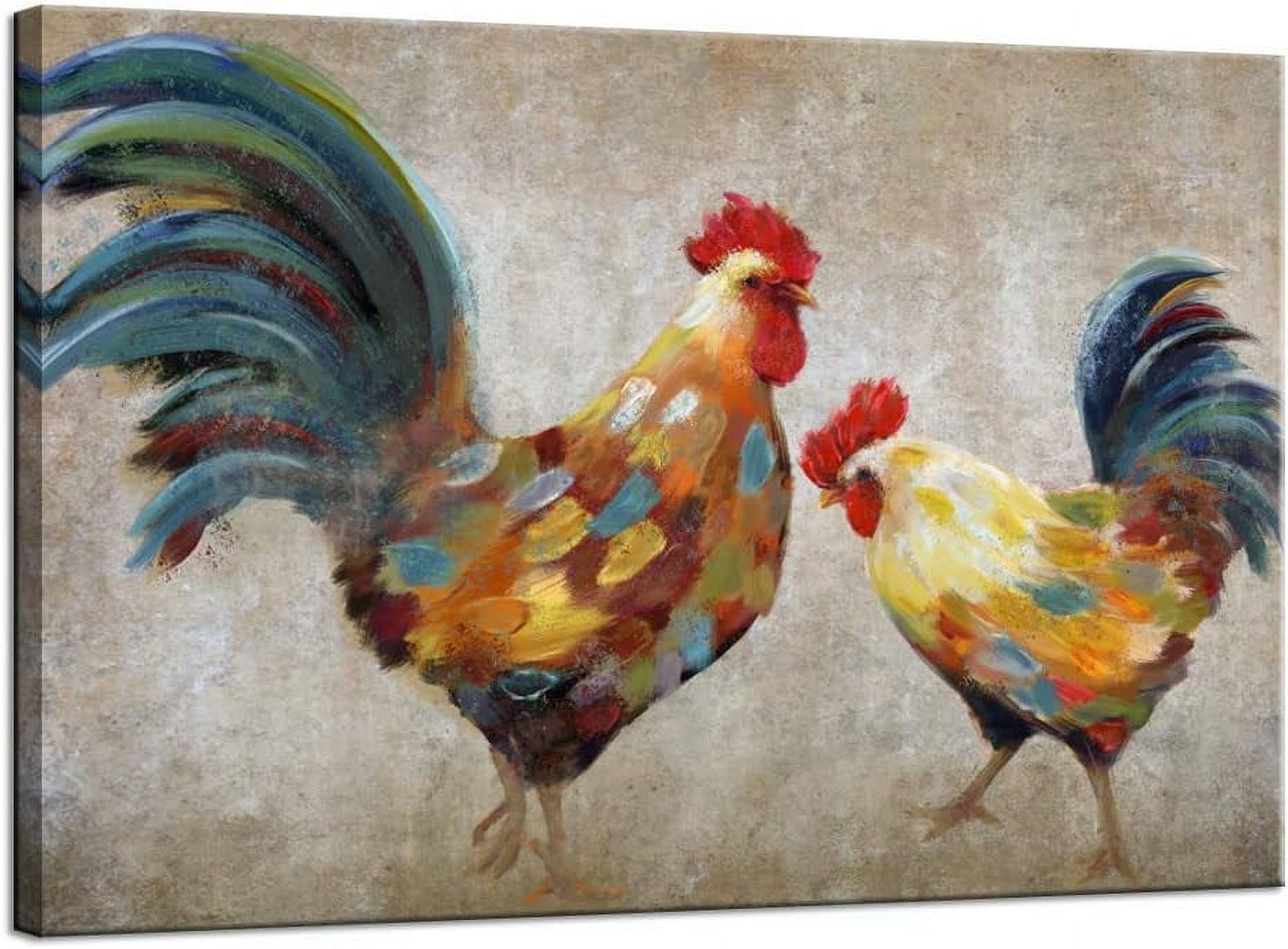 AEFER Farm Animal Paintings Rooster and Hen Picture Canvas Wall Art ...