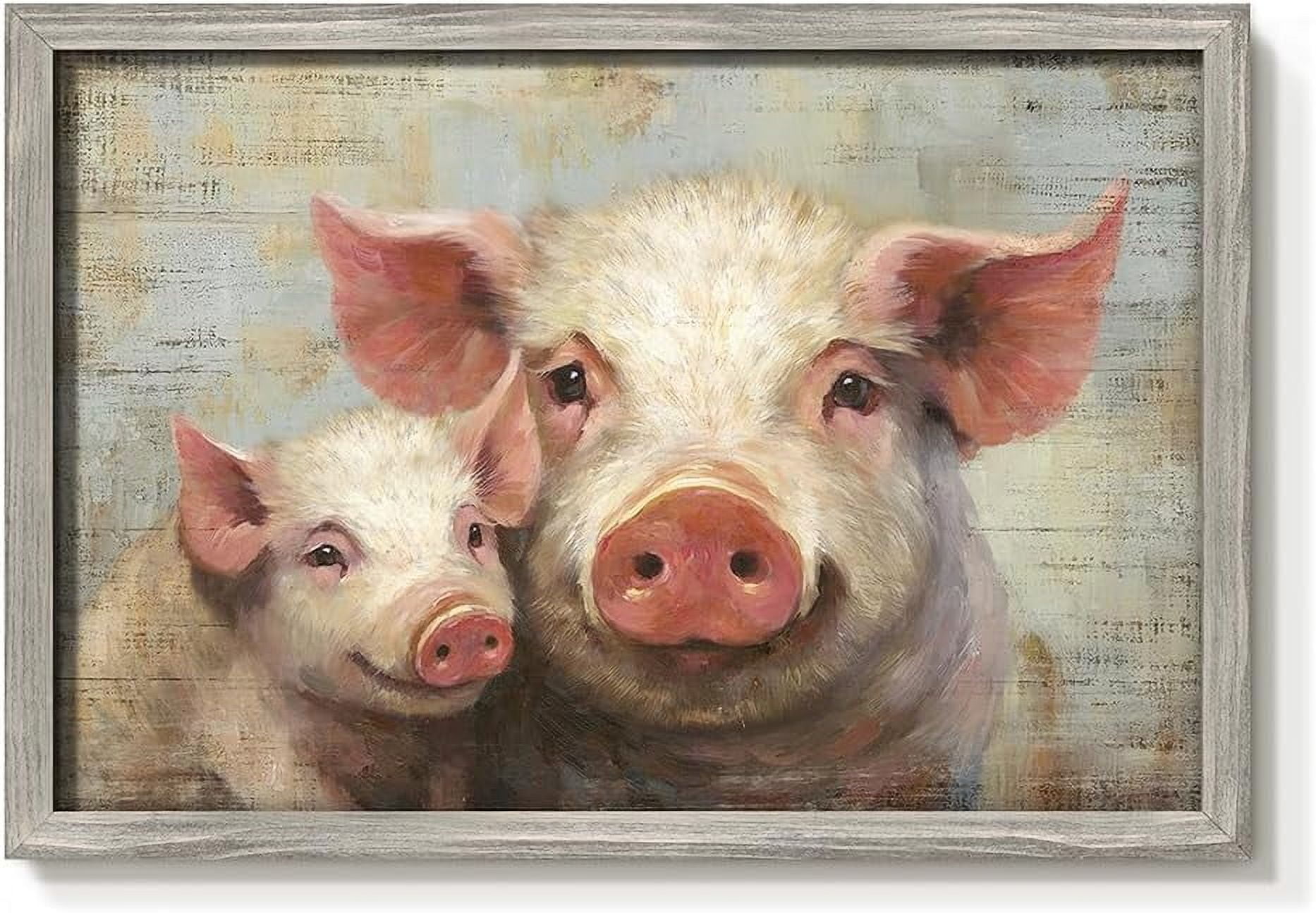 AEFER Farm Pig Wooden Unframed Decor: Rustic Farmhouse Animal Picture ...