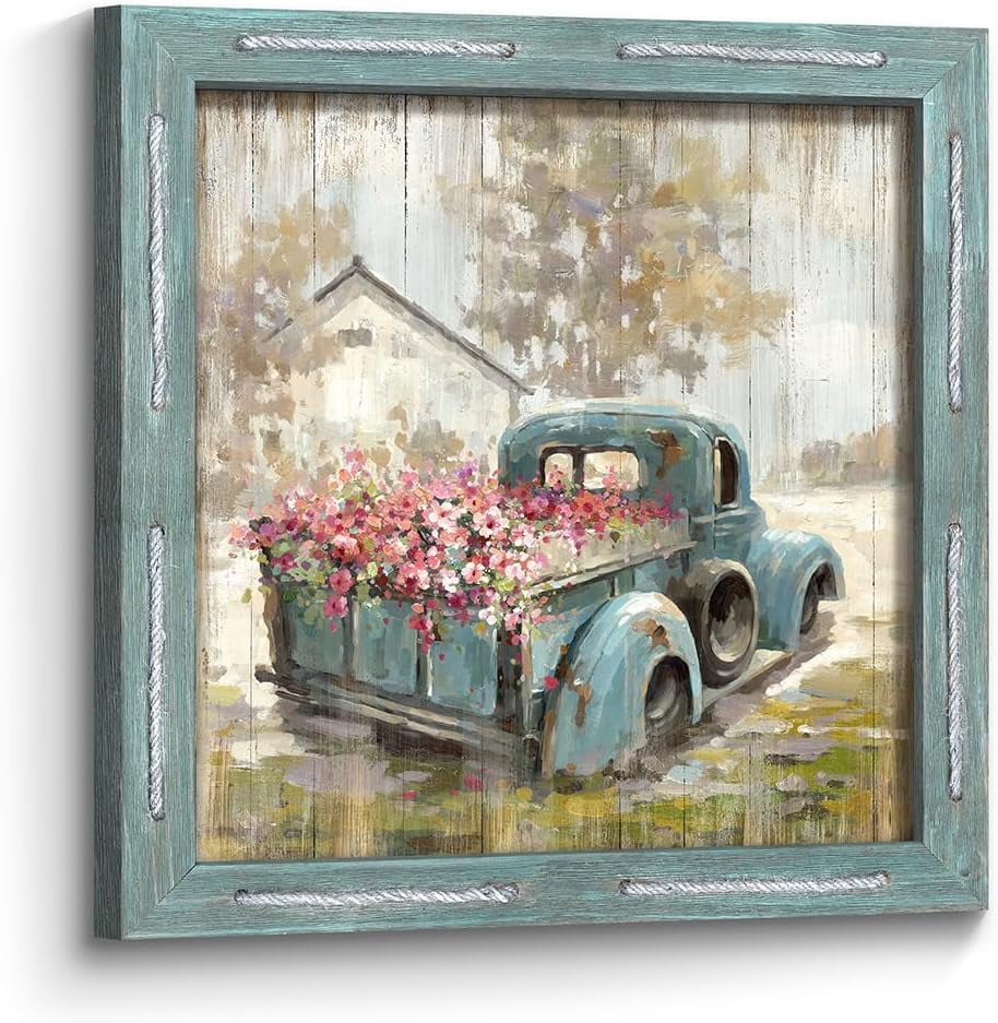 AEFER Farm Truck Wall Art Framed: Rustic Farmhouse Picture Country ...