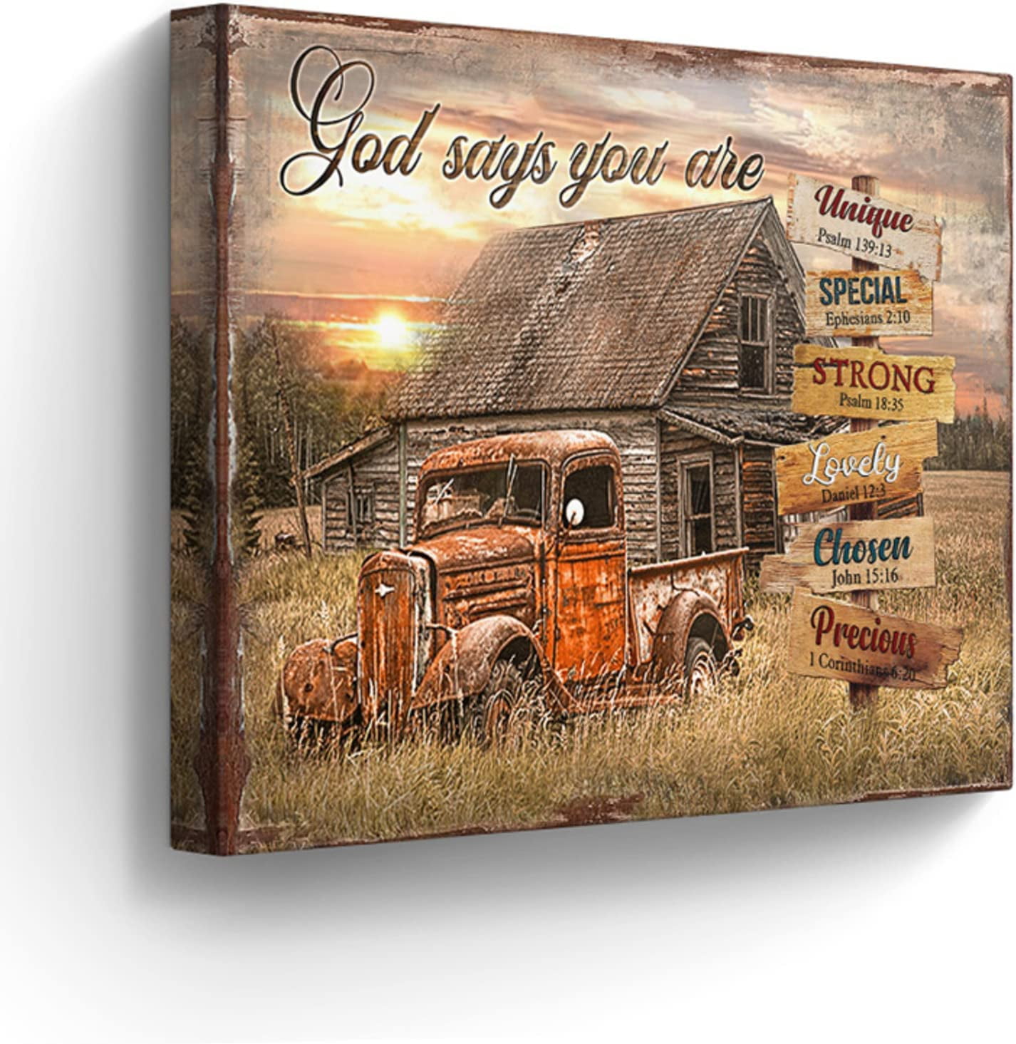 AEFER Farmhouse Barn Canvas Wall Art Rusty Red Trucks Vintage Pictures ...