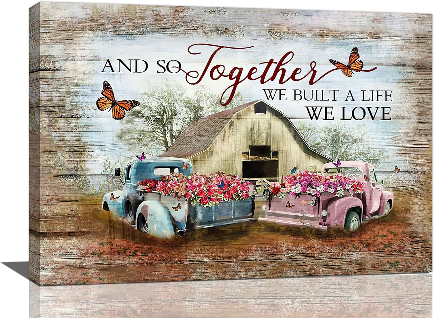 AEFER Farmhouse Barn Wall Art Truck Flower Pictures Wall Decor ...