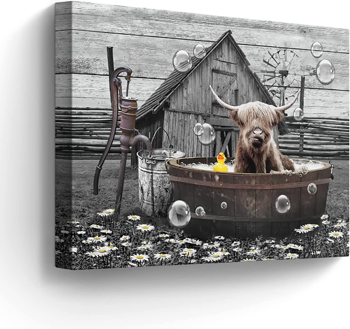 AEFER Farmhouse Bathroom Decor Wall Art Funny Highland Cow in Bathtub Pictures Wall Decor Rustic ...