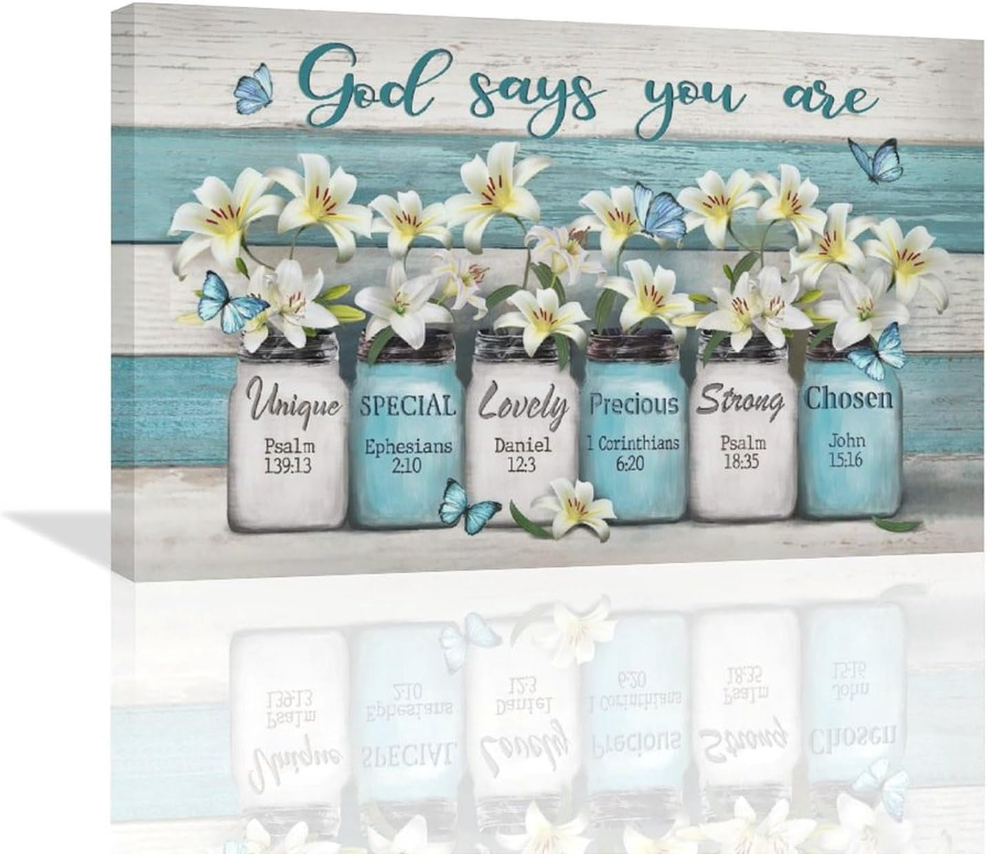 AEFER Farmhouse Bathroom Flower Wall Art Rustic Lily Flower Blue ...