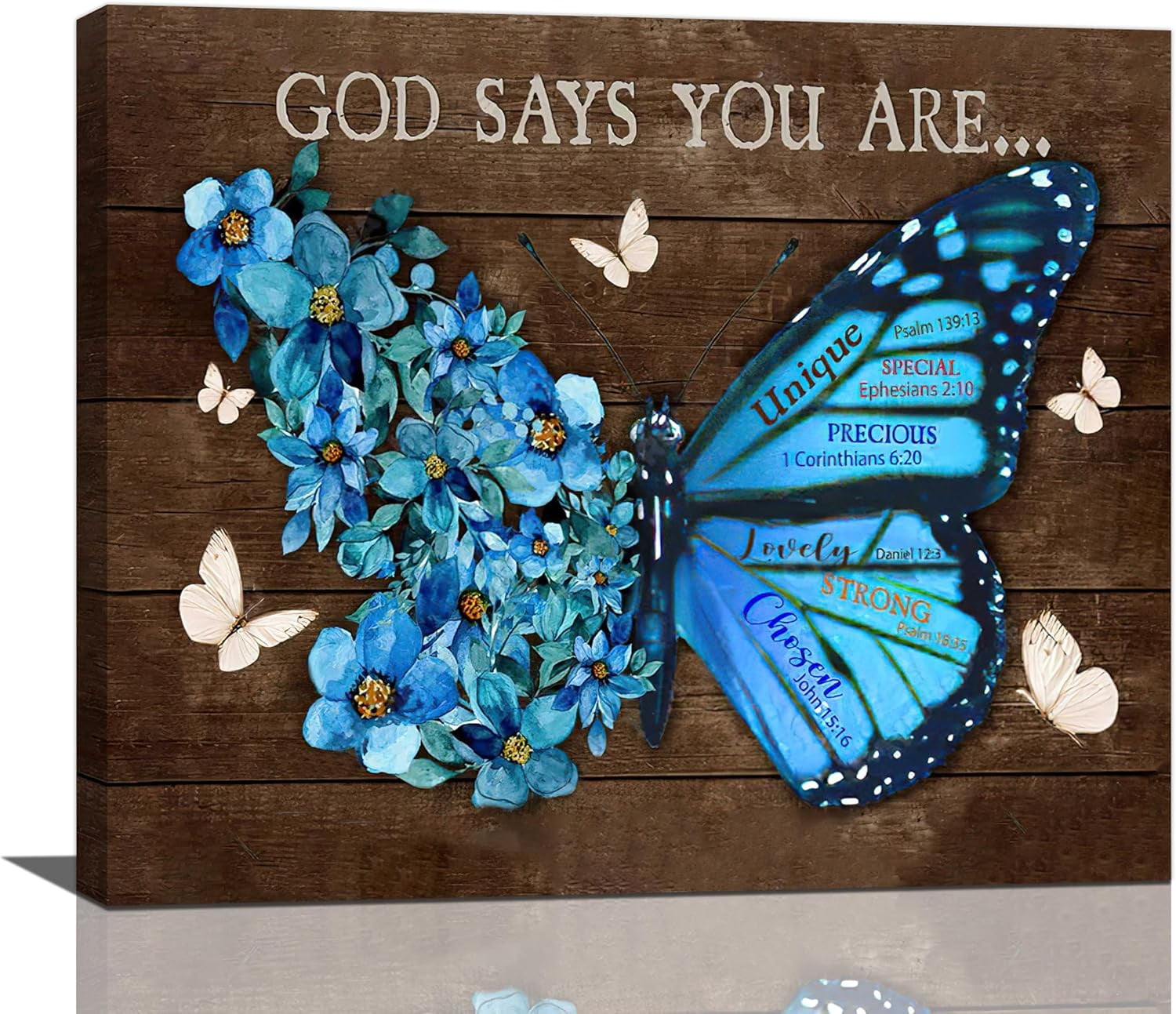 AEFER Farmhouse Blue Butterfly Flower Decor Wall Art Rustic Butterfly ...