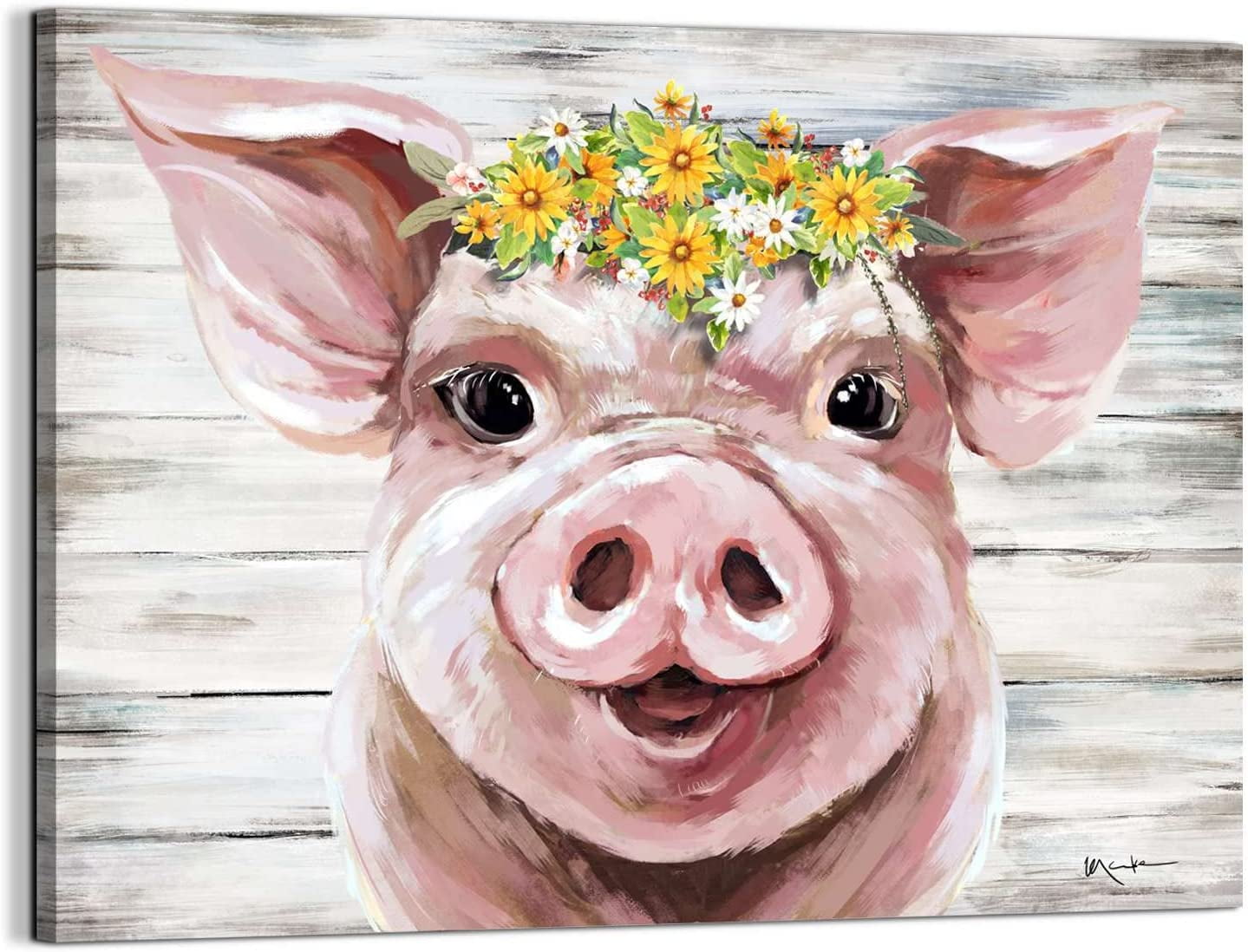 AEFER Farmhouse Canvas Decor Pink Cute Pig Picture HD Print Artwork ...