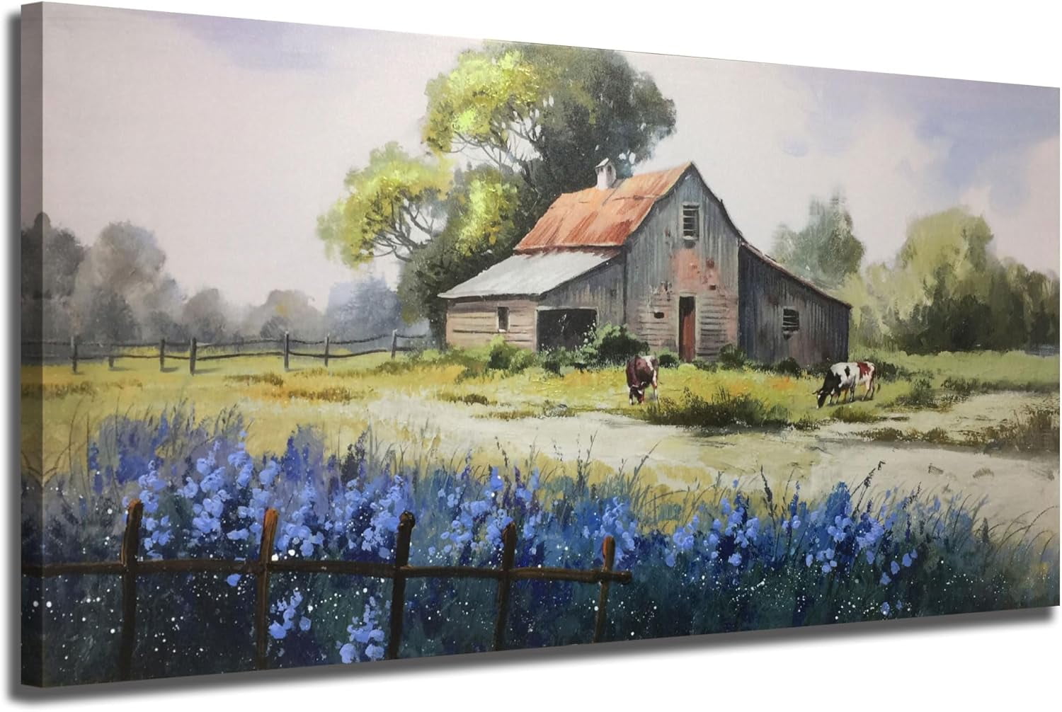 AEFER Farmhouse Canvas Wall Art Farm Cow Landscape Picture Modern ...