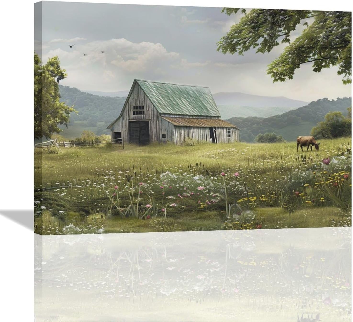 AEFER Farmhouse Canvas Wall Art Farm Cow Landscape Picture Modern ...