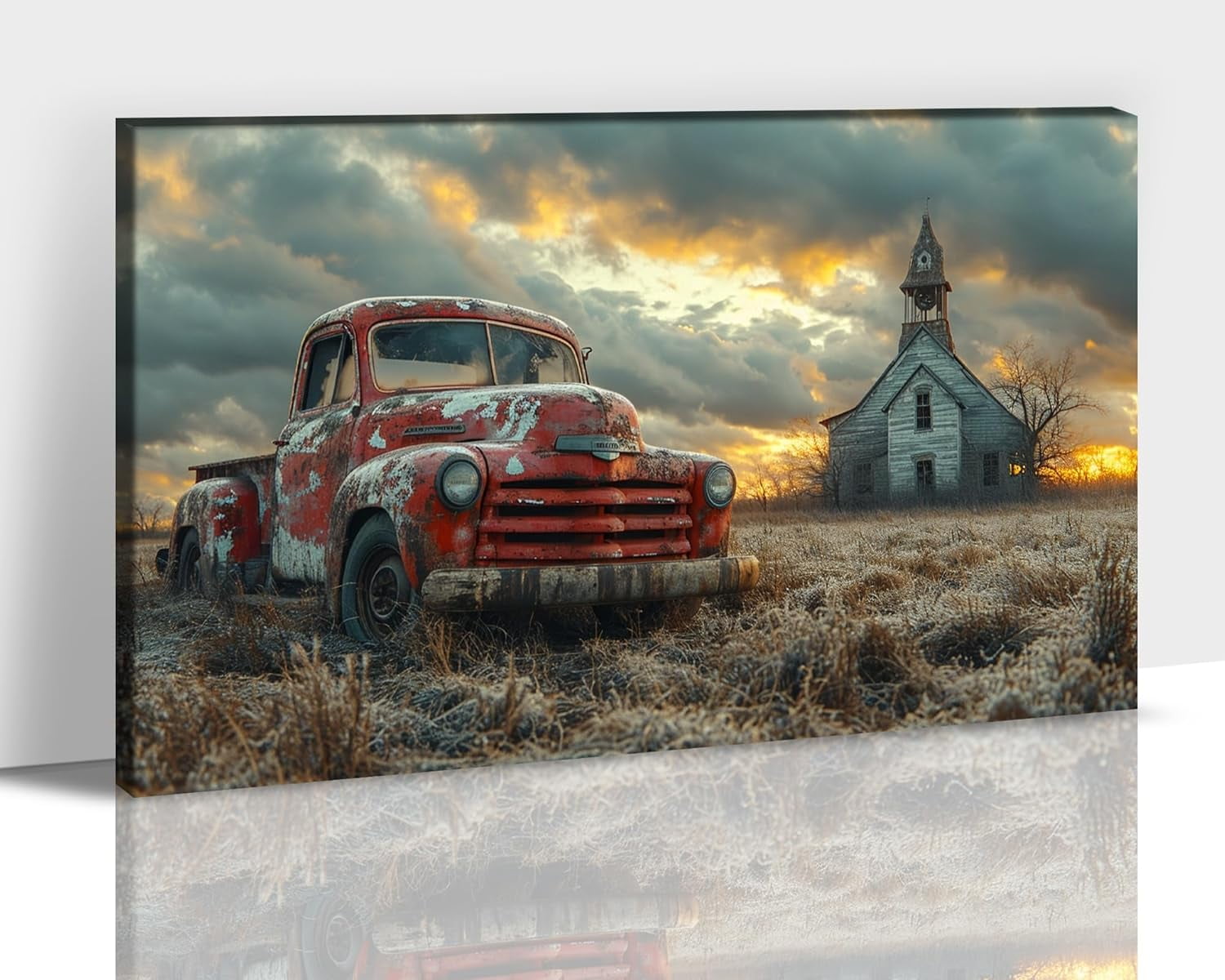 AEFER Farmhouse Canvas Wall Art, Farm Old Truck Pictures Wall Art ...