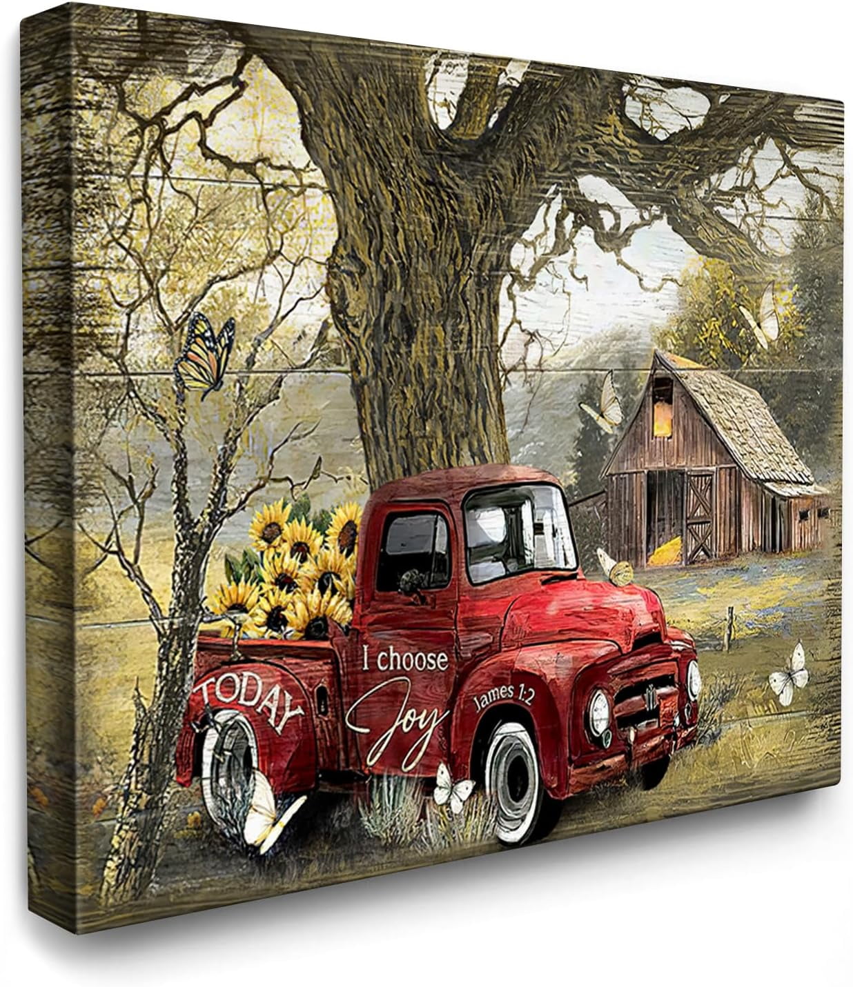 AEFER Farmhouse Canvas Wall Art Red Truck Painting Kitchen Wall Decor ...