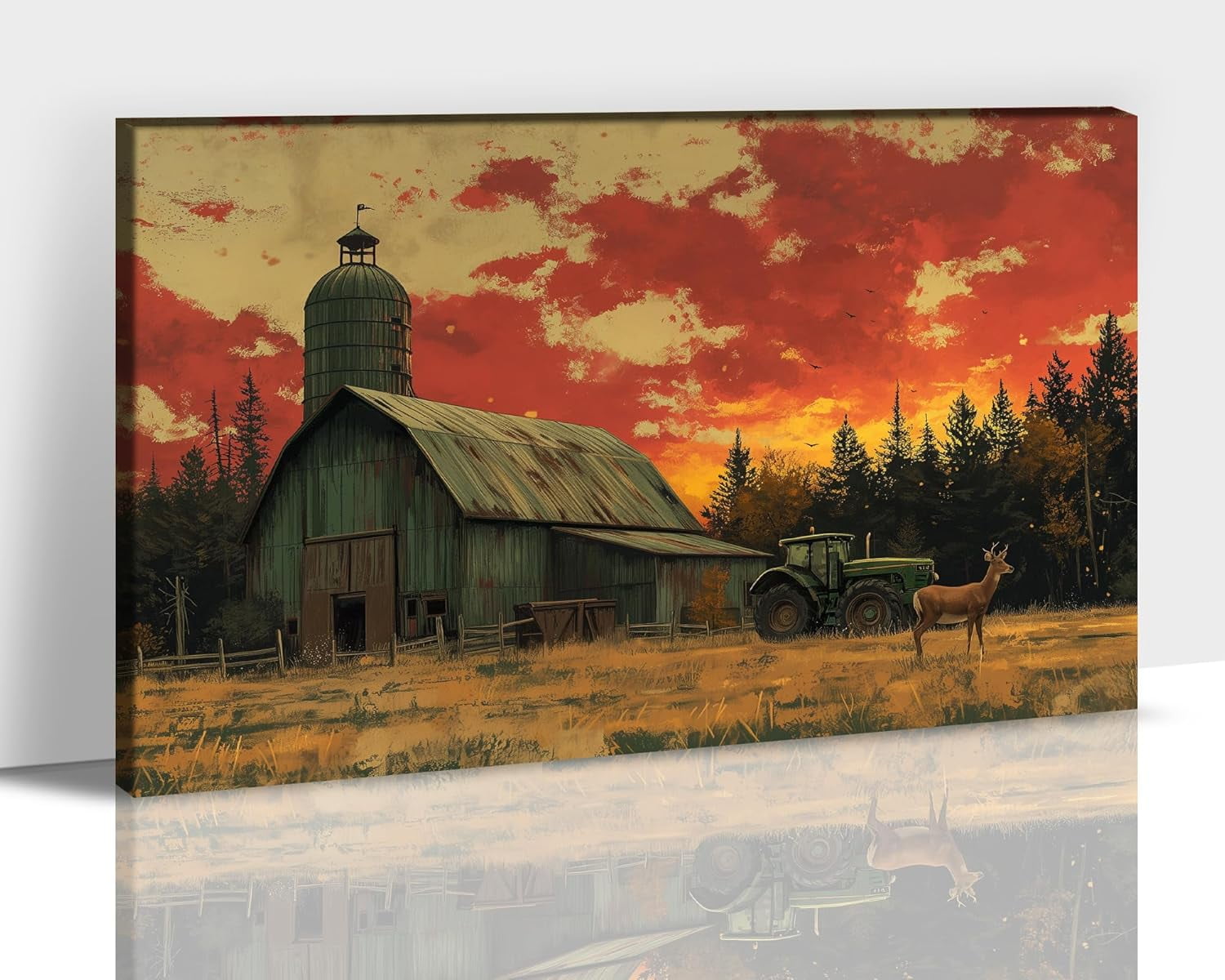 AEFER Farmhouse Canvas Wall Art, Vintage Barn, Farm Harvester Picture ...