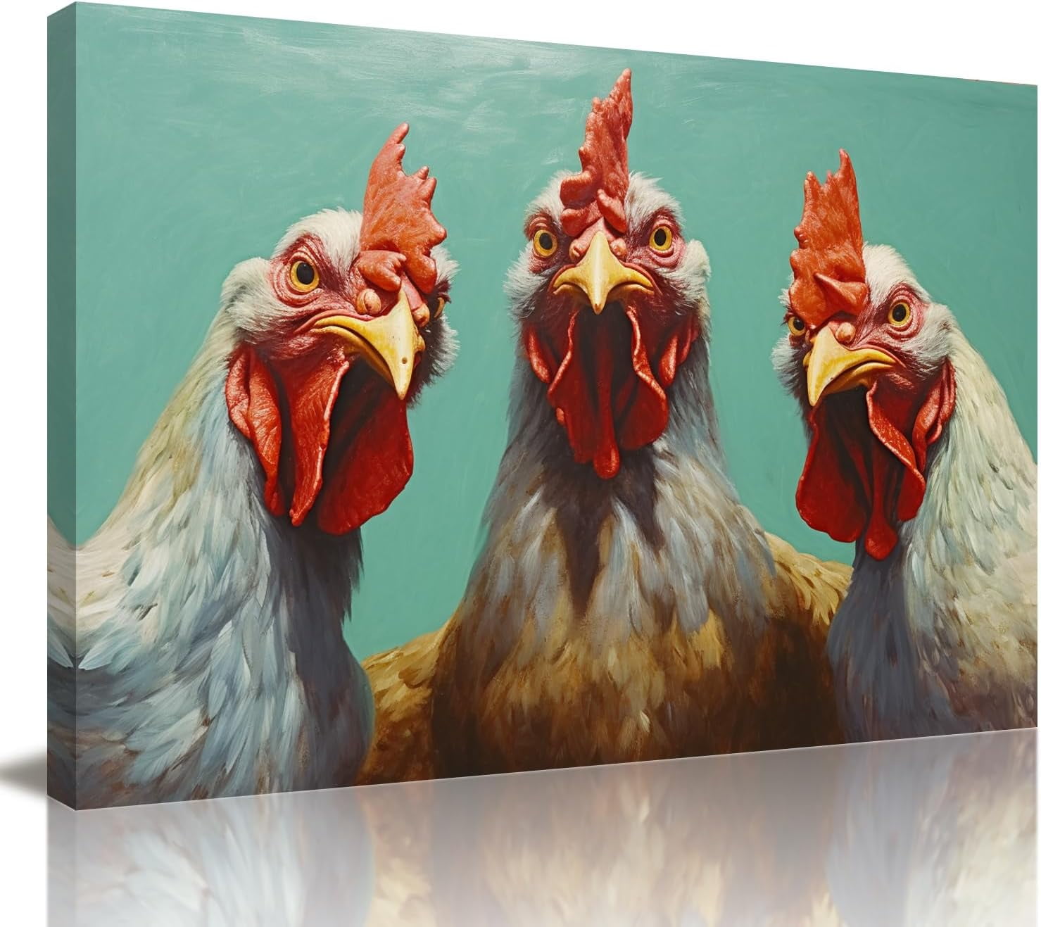 AEFER Farmhouse Chicken Decor Wall Art Funny Rooster Three Staring ...