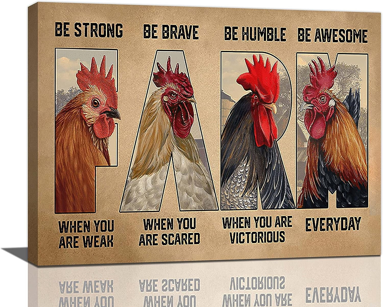 AEFER Farmhouse Chicken Wall Art Country Roosters Pictures Rustic ...