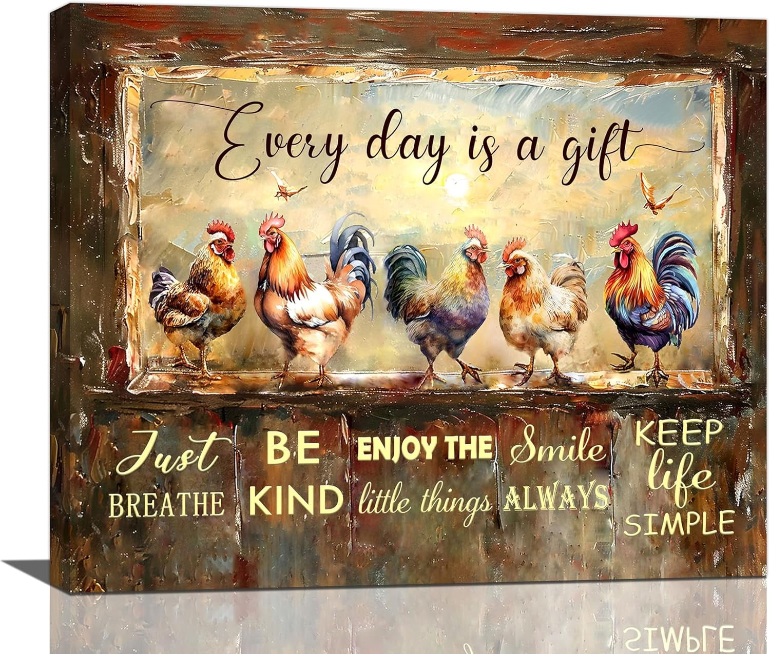 AEFER Farmhouse Chicken Wall Art Rustic Rooster Pictures Every Day Is A ...