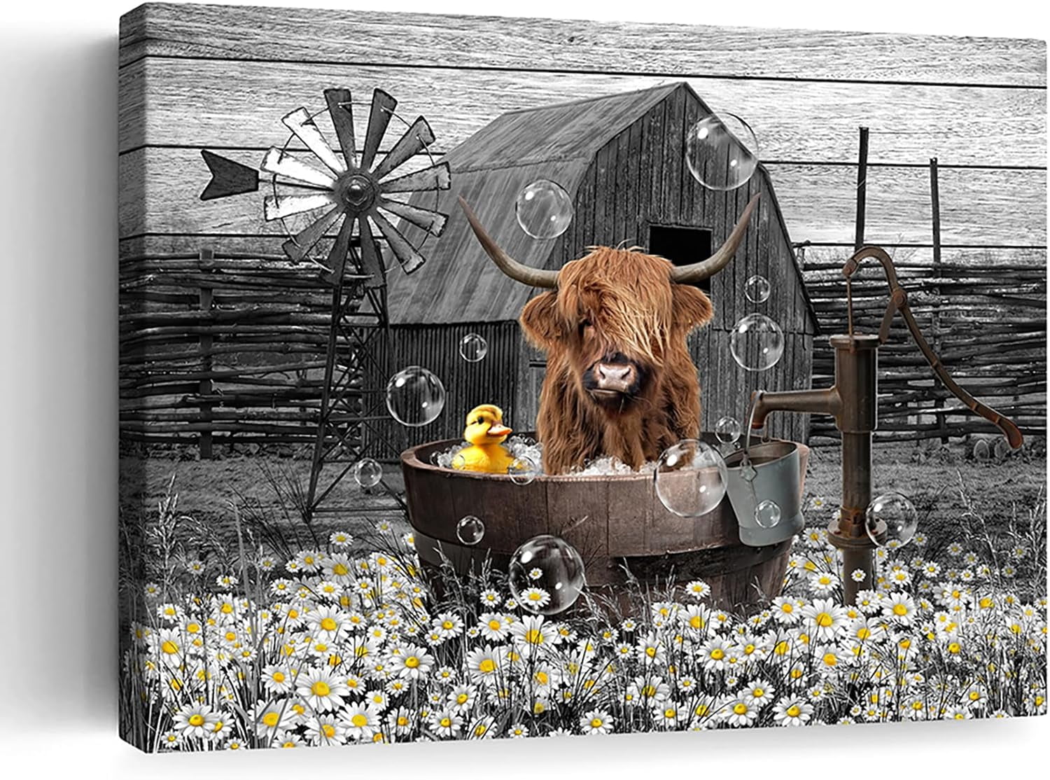 AEFER Farmhouse Cow In Bathtub Farmhouse Country Rustic Canvas ...