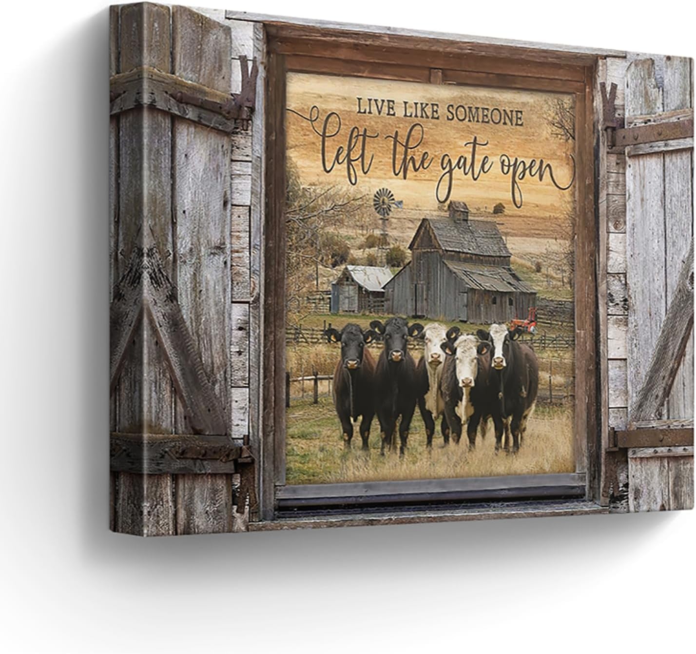 AEFER Farmhouse Cow Pictures Wall Decor Angus Cattle and Barn Country ...