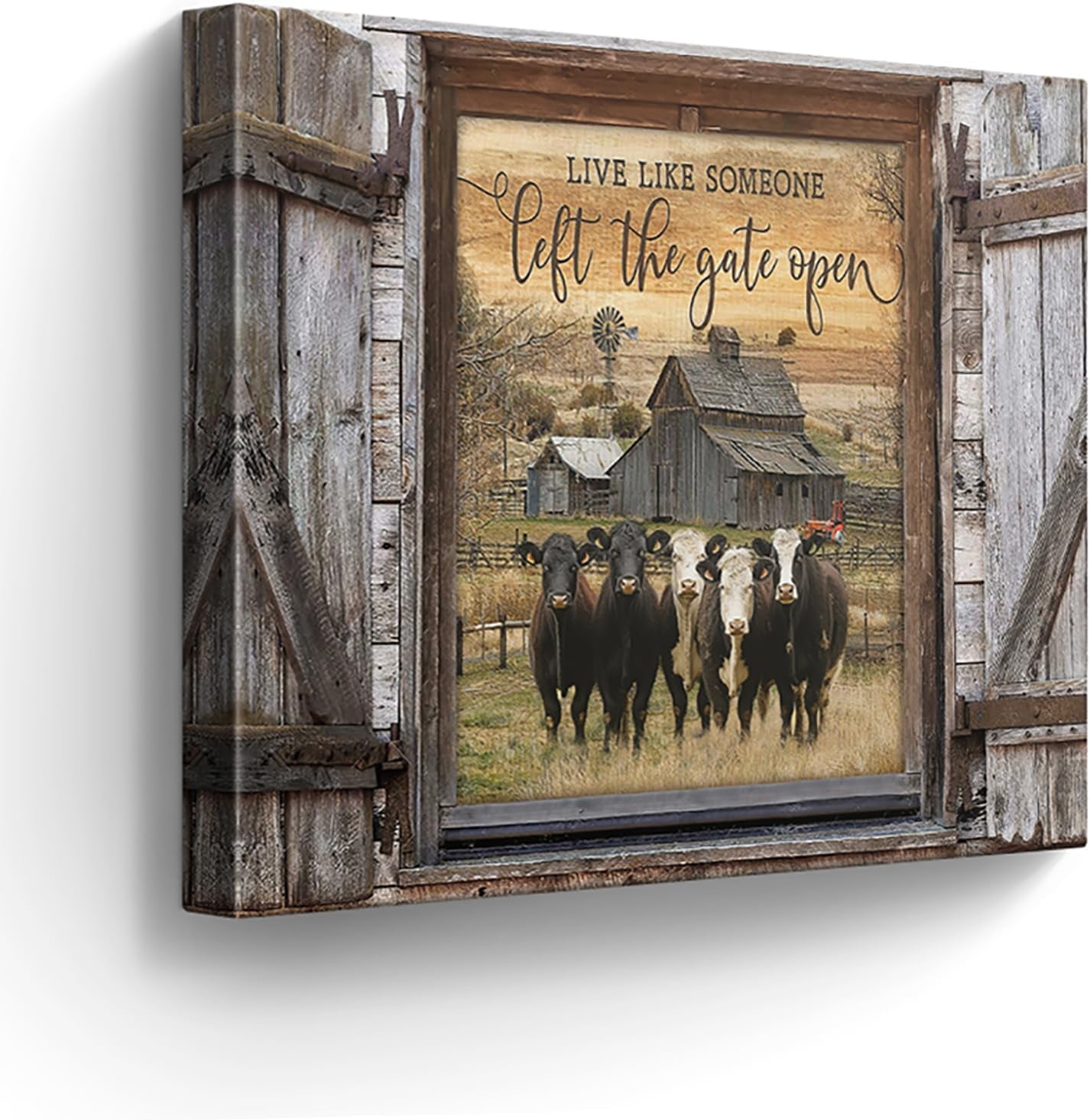 AEFER Farmhouse Cow Pictures Wall Decor Angus Cattle and Barn Country ...