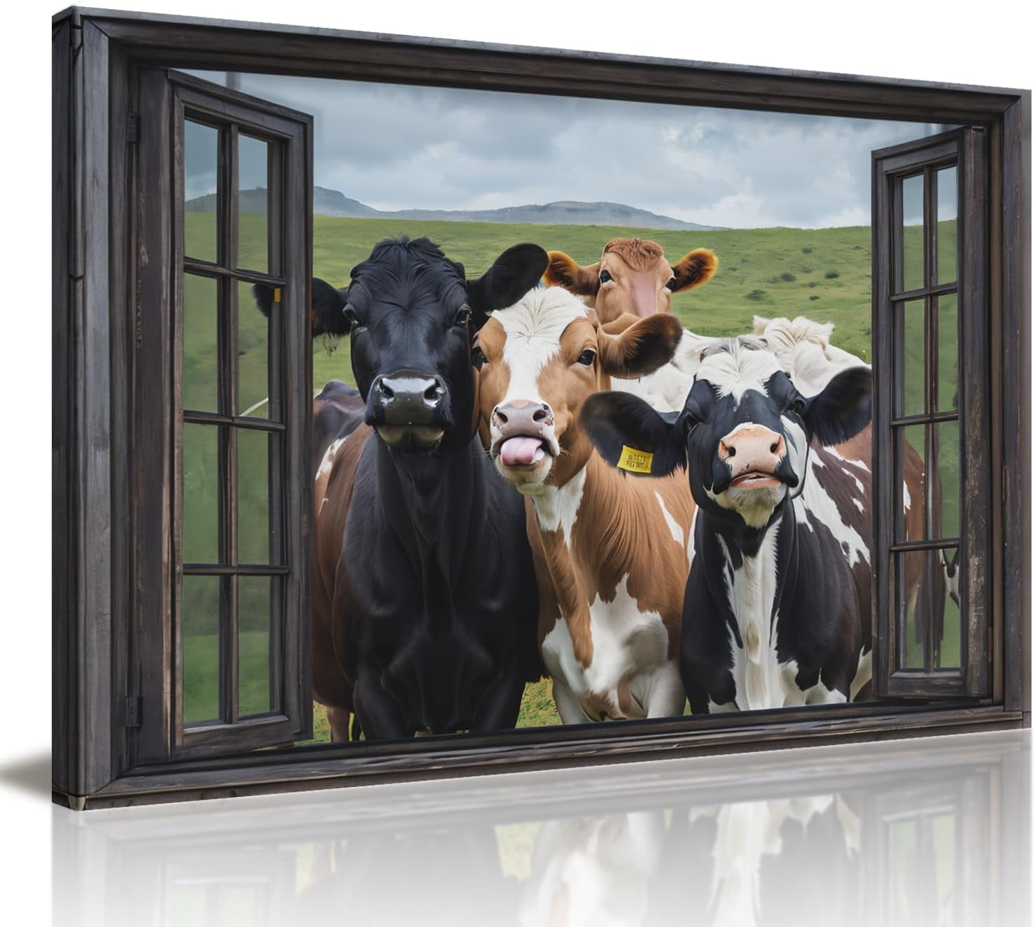 AEFER Farmhouse Cow Wall Art Rustic Funny Friends in The Window ...