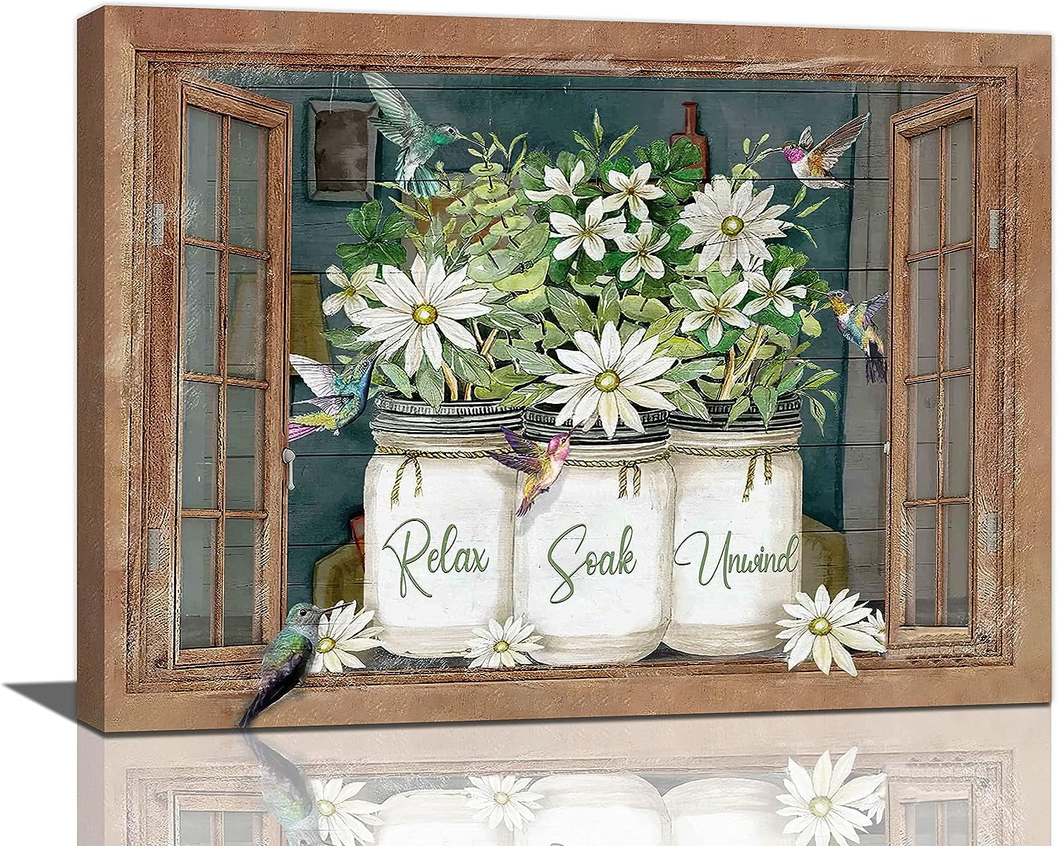 AEFER Farmhouse Daisy Bathroom Decor Wall Art Rustic Flower Hummingbird ...