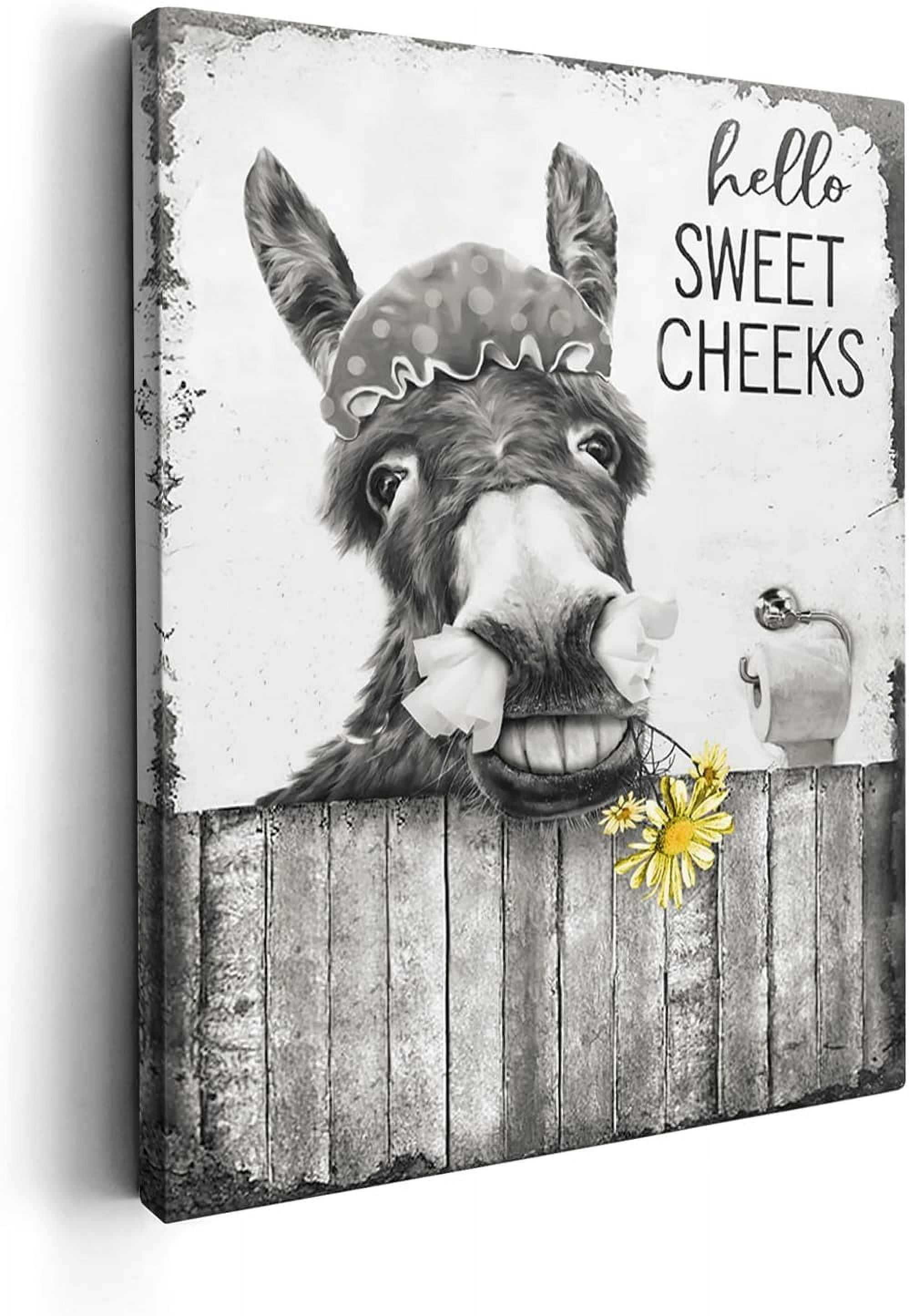 AEFER Farmhouse Donkey Bathroom Decor - Funny Donkey Wall Art, Black ...