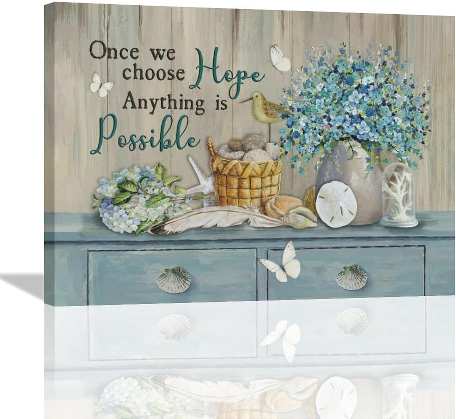 AEFER Farmhouse Floral Wall Art, Rustic Canvas Painting for Bathroom ...