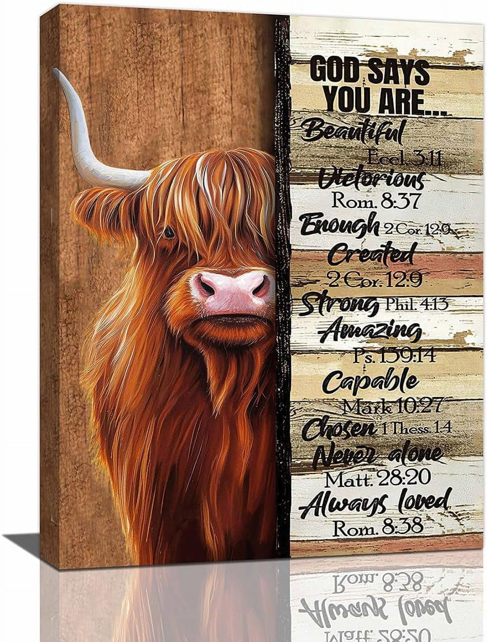 AEFER Farmhouse Highland Cow Decor Wall Art Farm Cow Inspirational ...