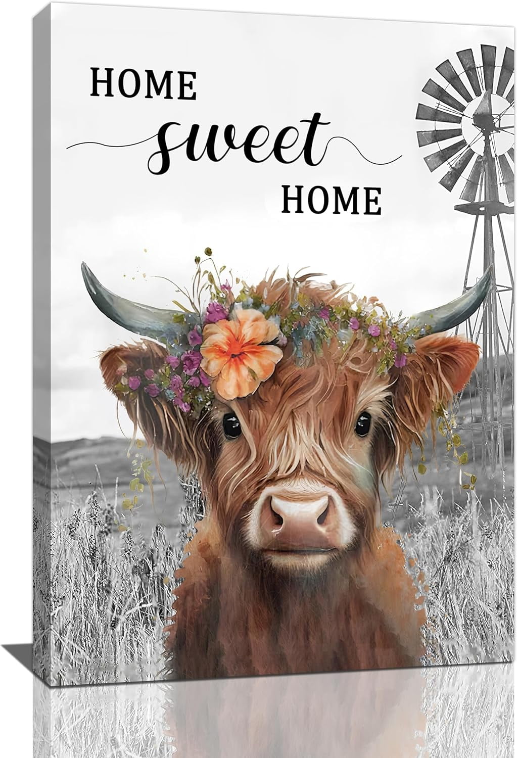 AEFER Farmhouse Highland Cow Wall Decor Cute Cattle Windmill Pictures ...